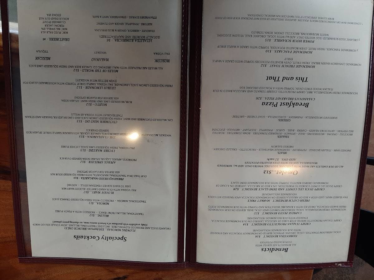 Menu at Casanova Italian Restaurant, Makawao