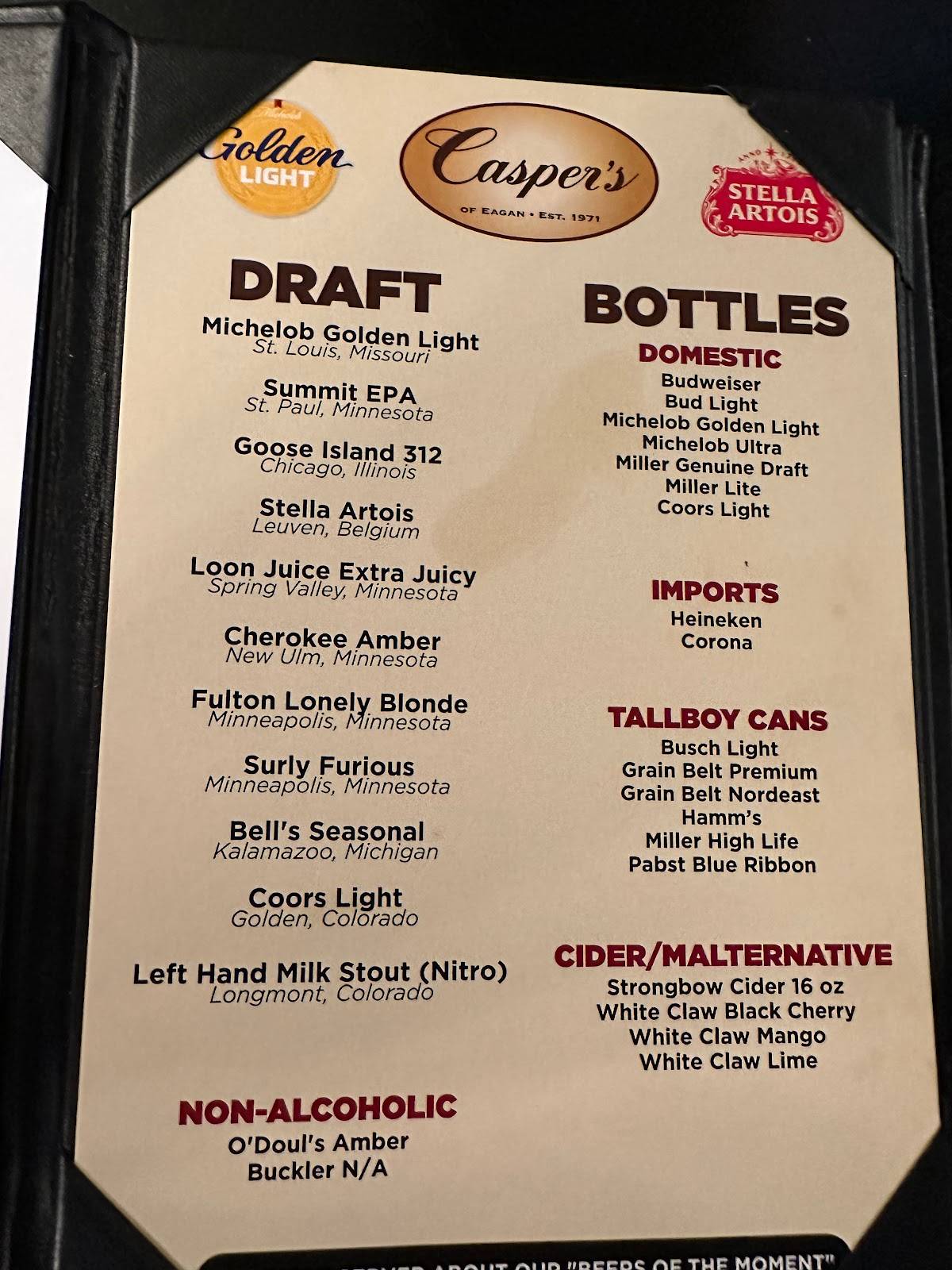 Menu at Casper's Cherokee of Eagan pub & bar, Eagan