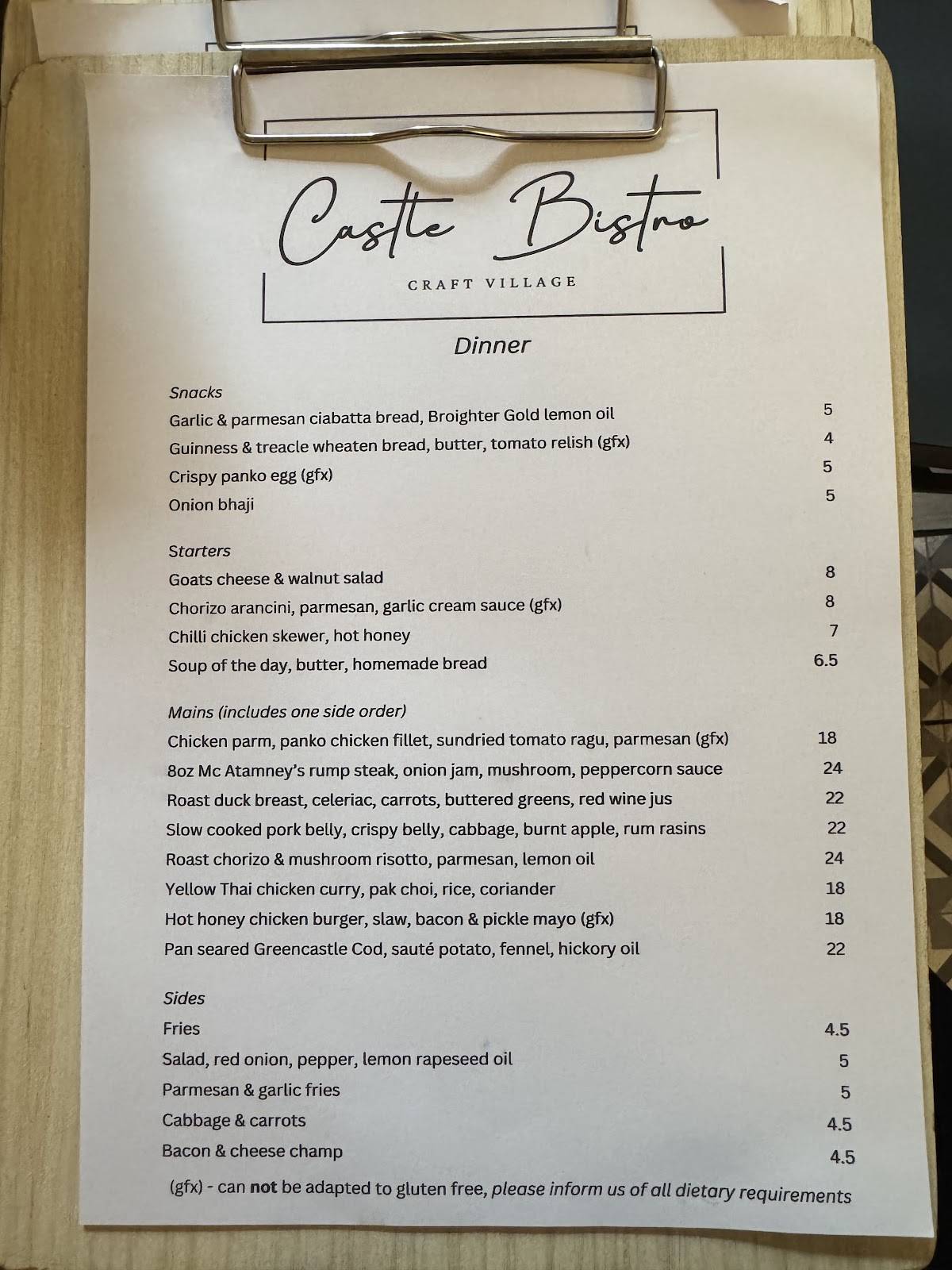 Menu at Castle Bistro pub & bar, Londonderry
