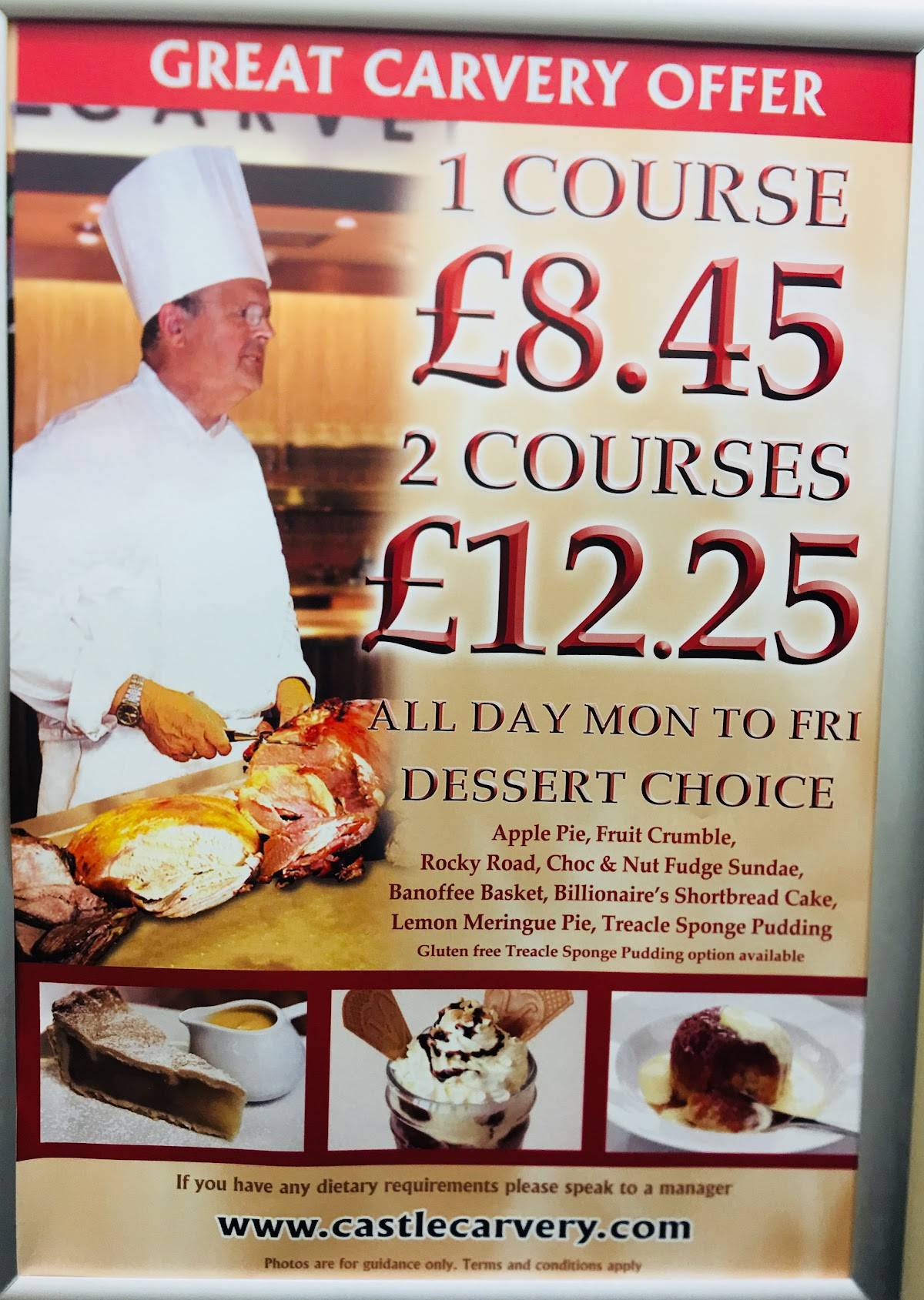 Menu at Castle Carvery restaurant, Lowestoft