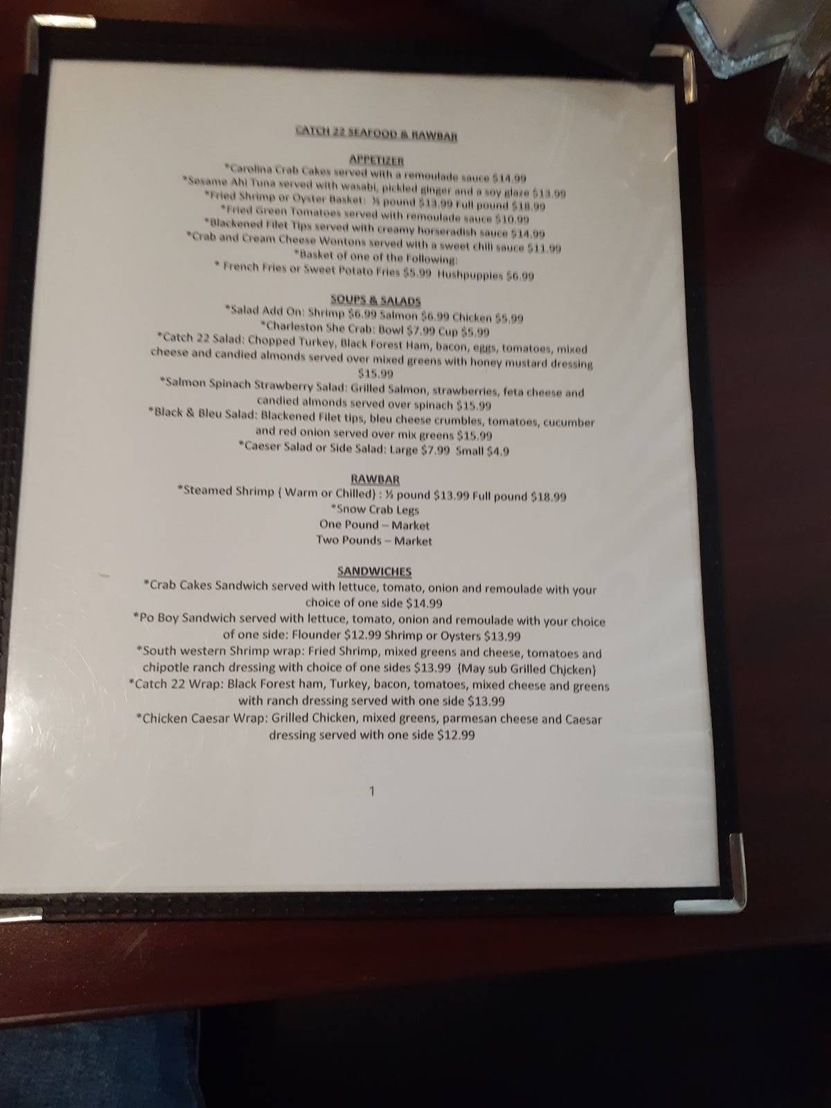 Menu at Catch 22 pub & bar, Chapin