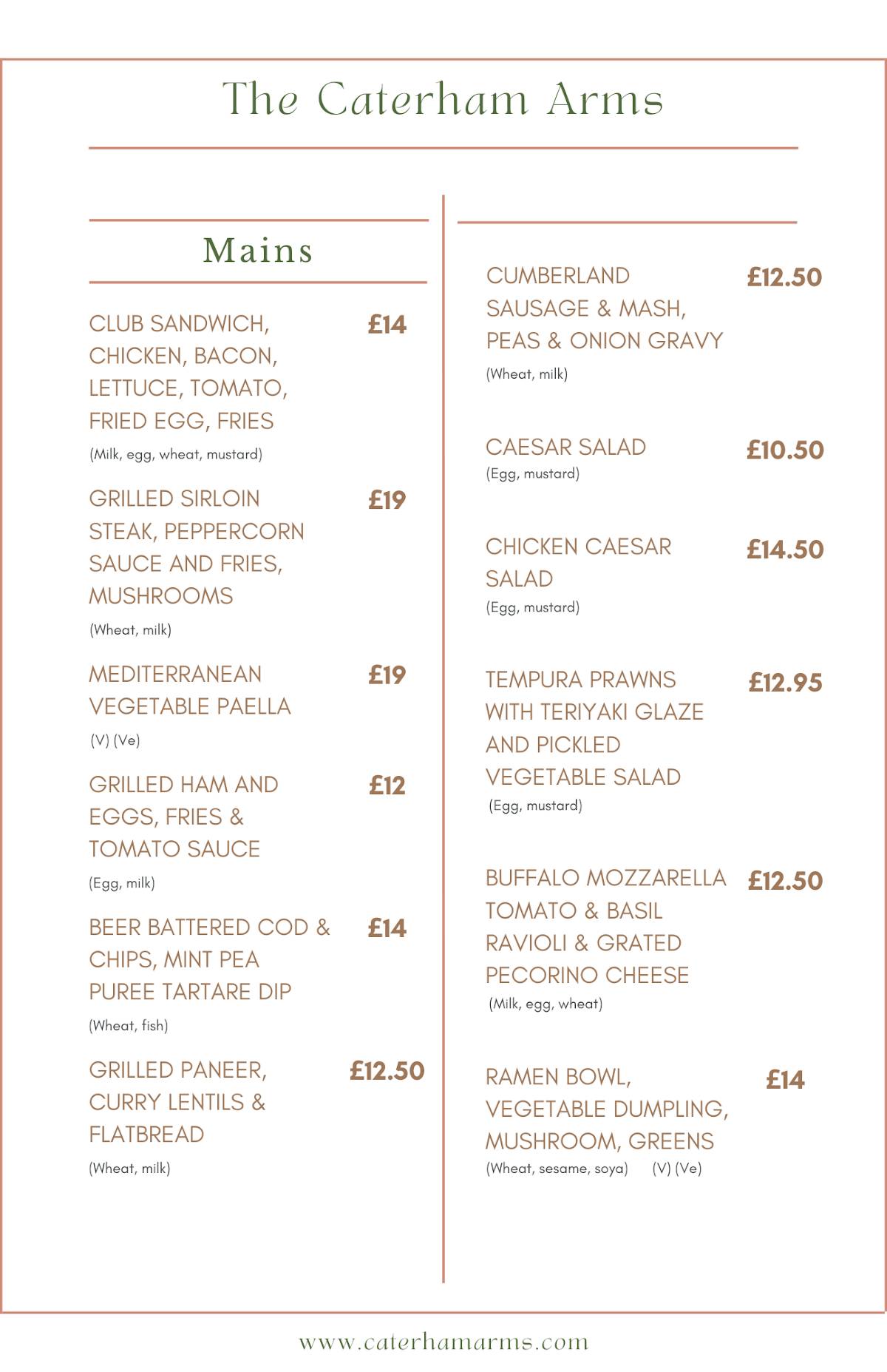 Menu at The Caterham Arms pub & bar, Caterham