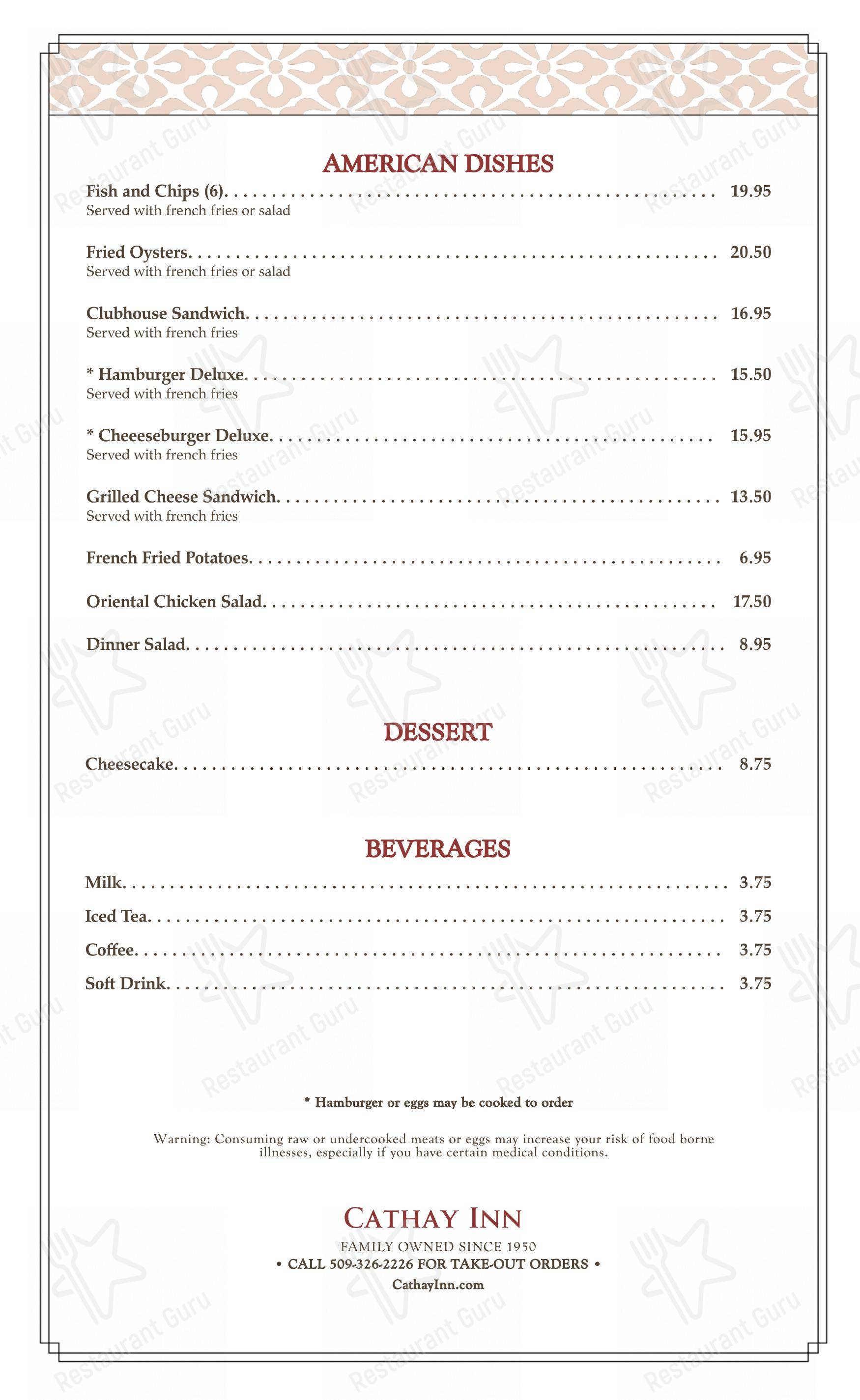 Menu at Cathay Inn restaurant, Spokane