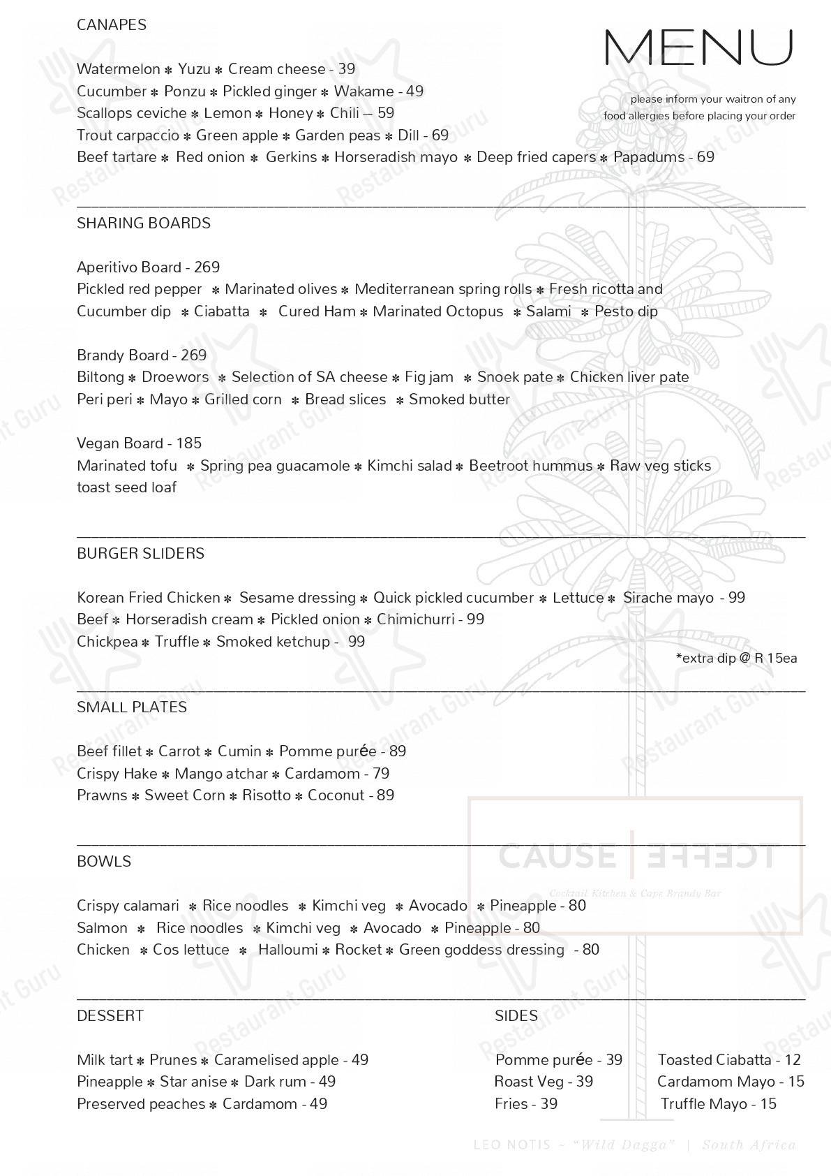 Menu at Cause Effect Cocktail Kitchen pub & bar, Cape Town, The Rocket Shed