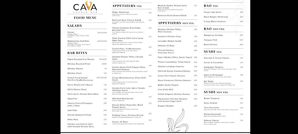 Menu at Cava Lounge, Mumbai