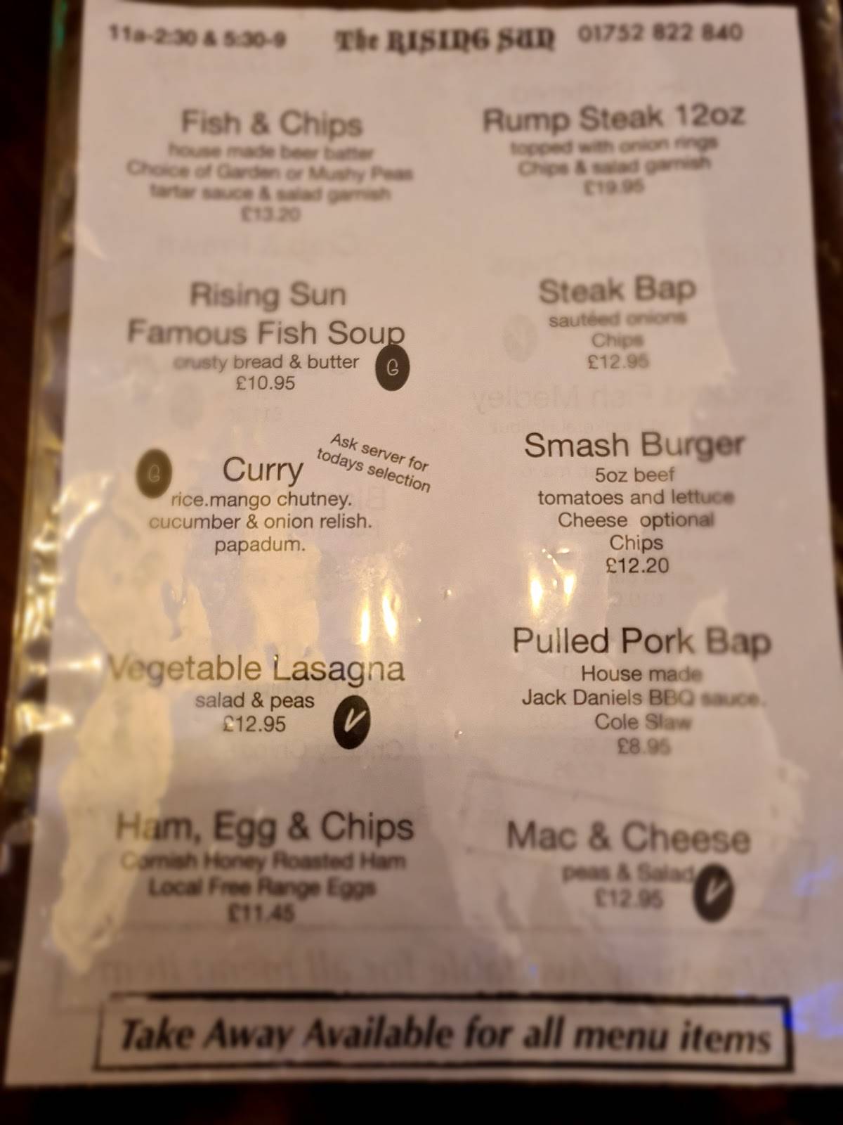 Menu at The Rising Sun pub & bar, Kingsand