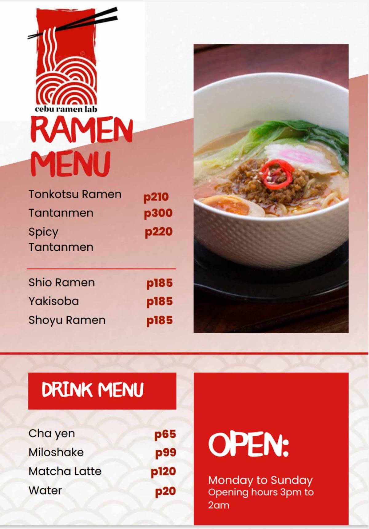 Menu at Cebu Ramen Express restaurant, Cebu City