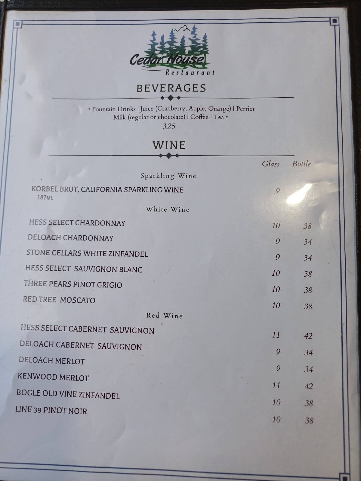 Menu at Cedar House Restaurant, Incline