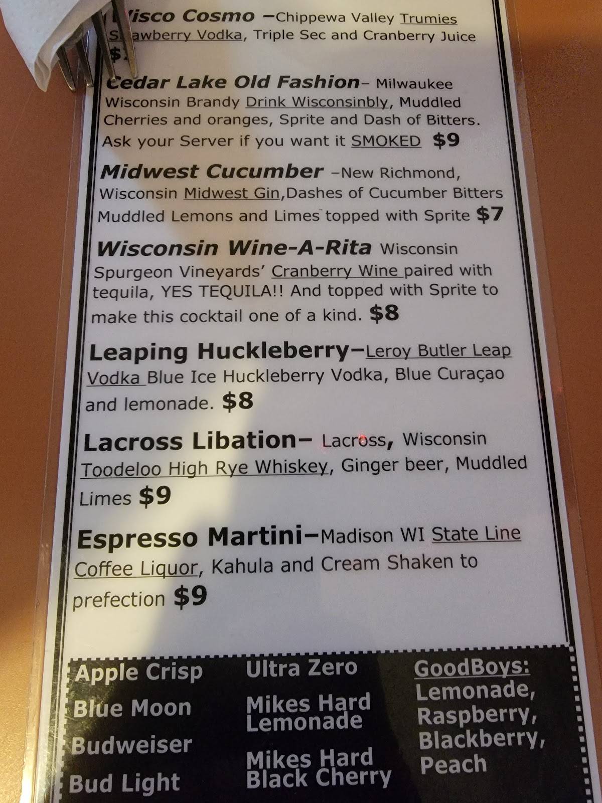 Menu at Cedar Lake Grill pub & bar, Mikana, 27th St