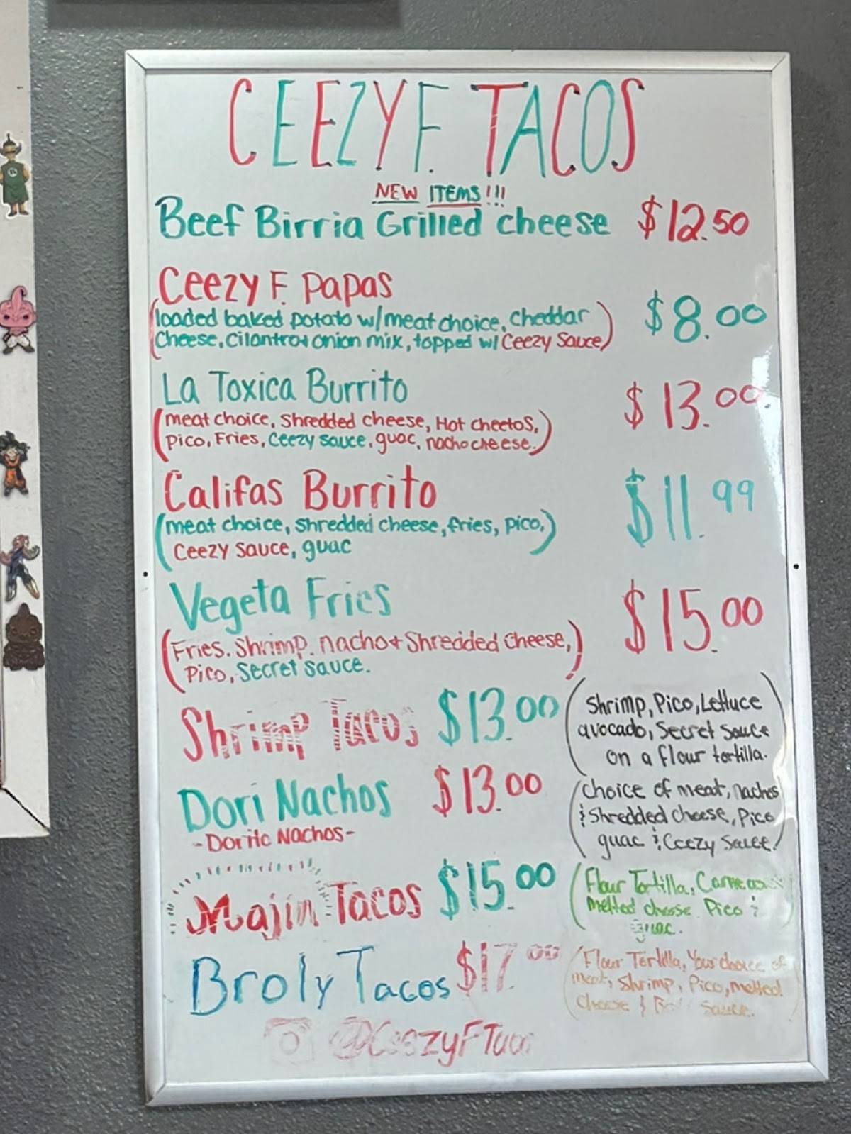 Menu at Ceezy F Tacos restaurant, Alamogordo