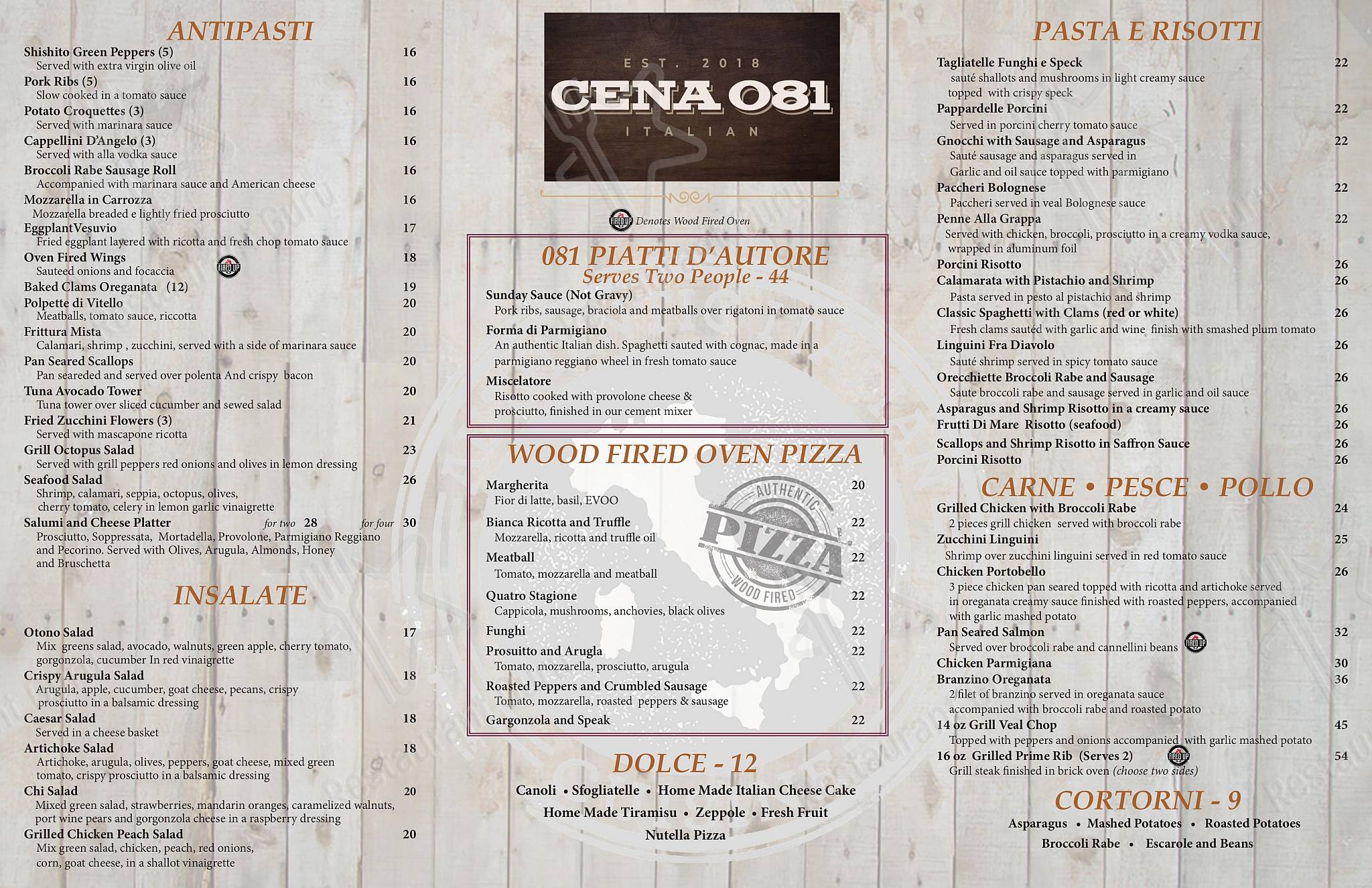Menu at Cena 081 restaurant, Westbury