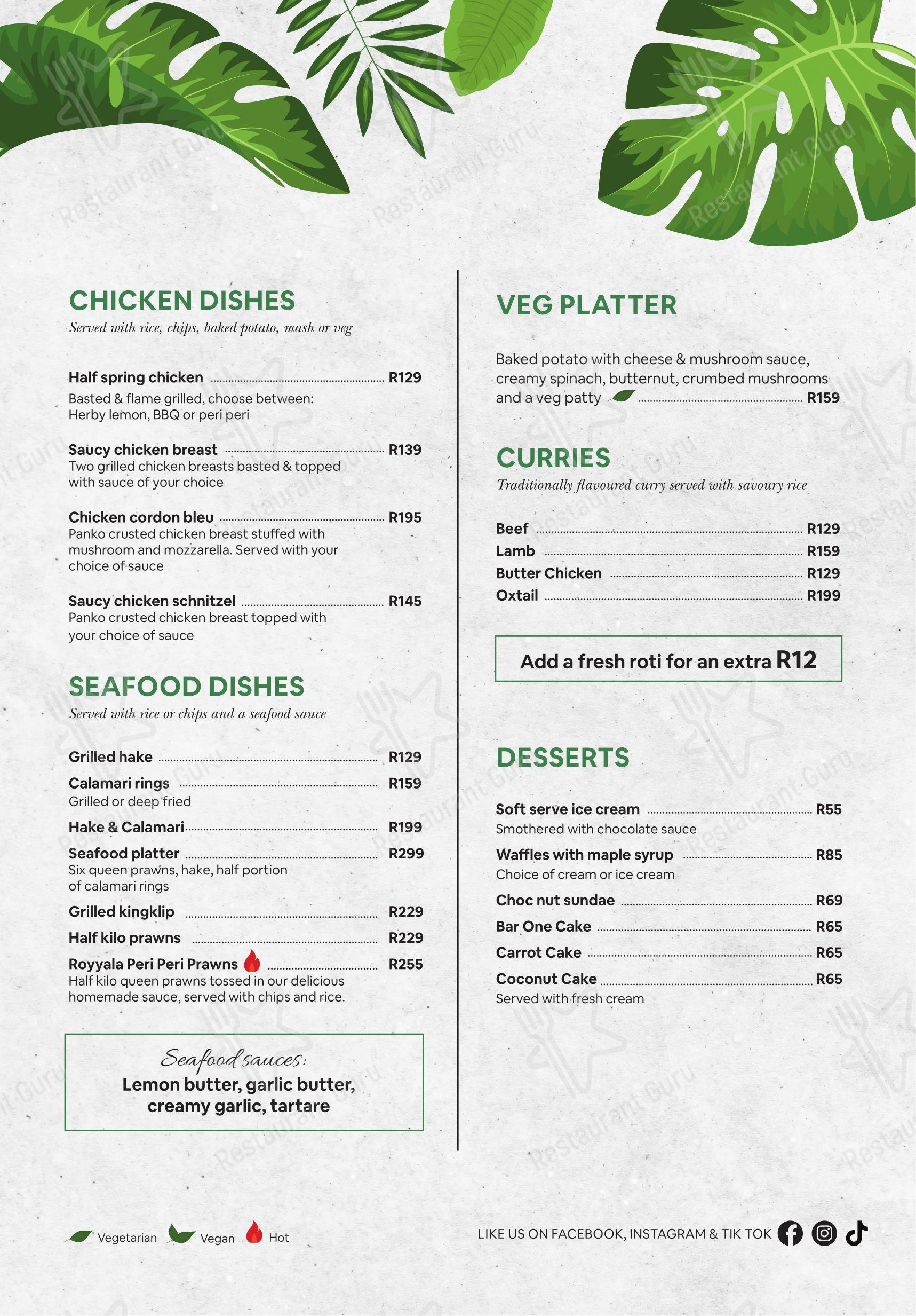 Menu at Centre Court Pavillion restaurant, Westville, 301