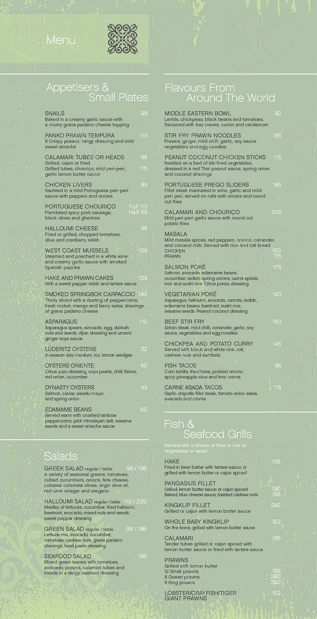 Menu at Fishmonger Centurion restaurant, Centurion