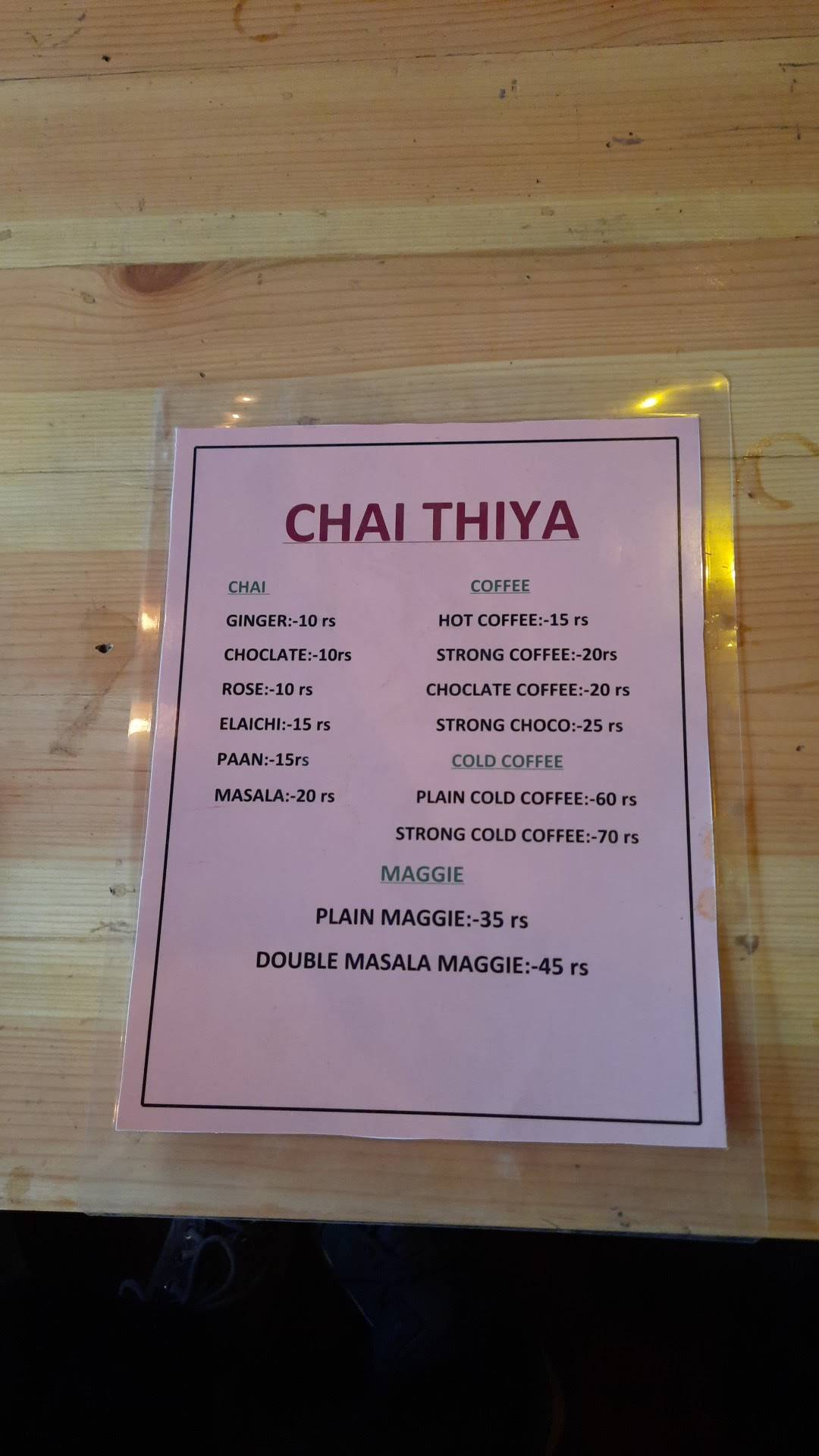 Menu at Chai Thiya, Indore, Reti Mandi Square