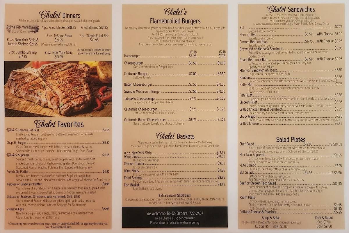 Menu at Chalet Lounge pub & bar, Hermantown