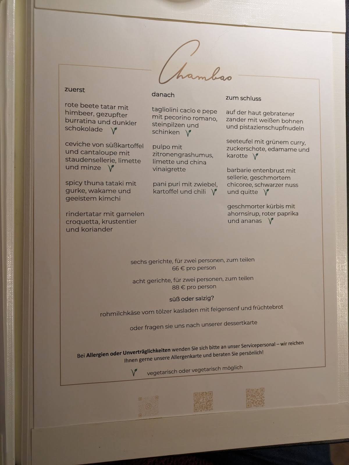 Speisekarte von Chambao restaurant, Heidelberg