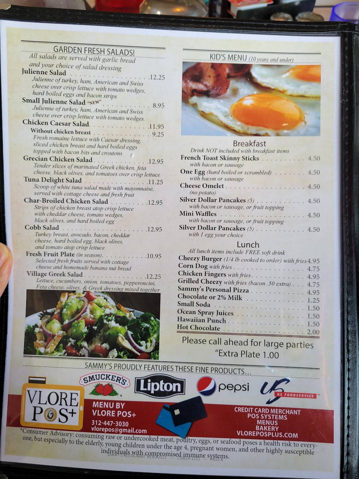 Menu at Sammy's Pancake House restaurant, Champaign