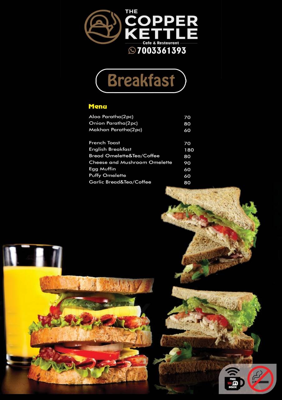 Menu at The Copper Kettle, Hooghly