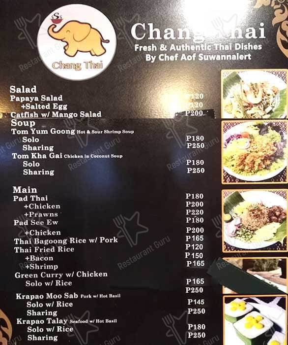 Menu at Chang Thai restaurant, Taguig