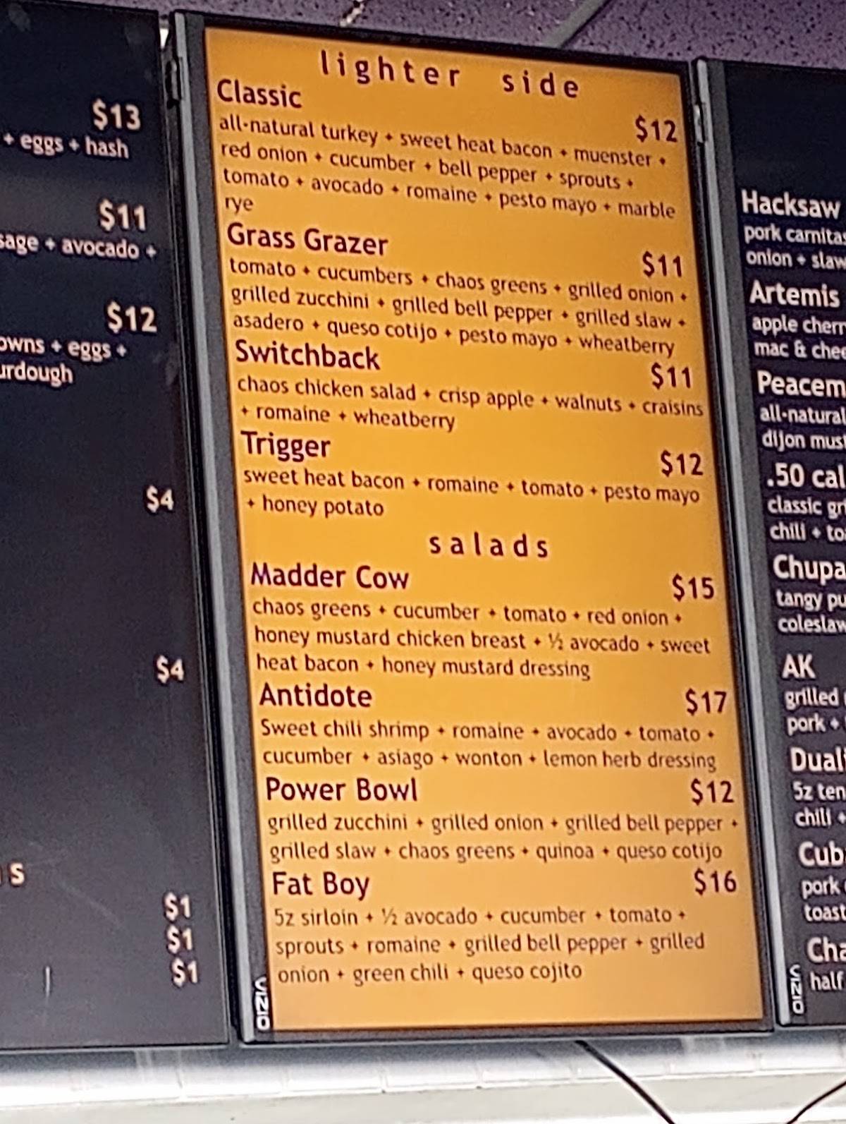 Menu at Chaos Sandwiches desserts, Silver City
