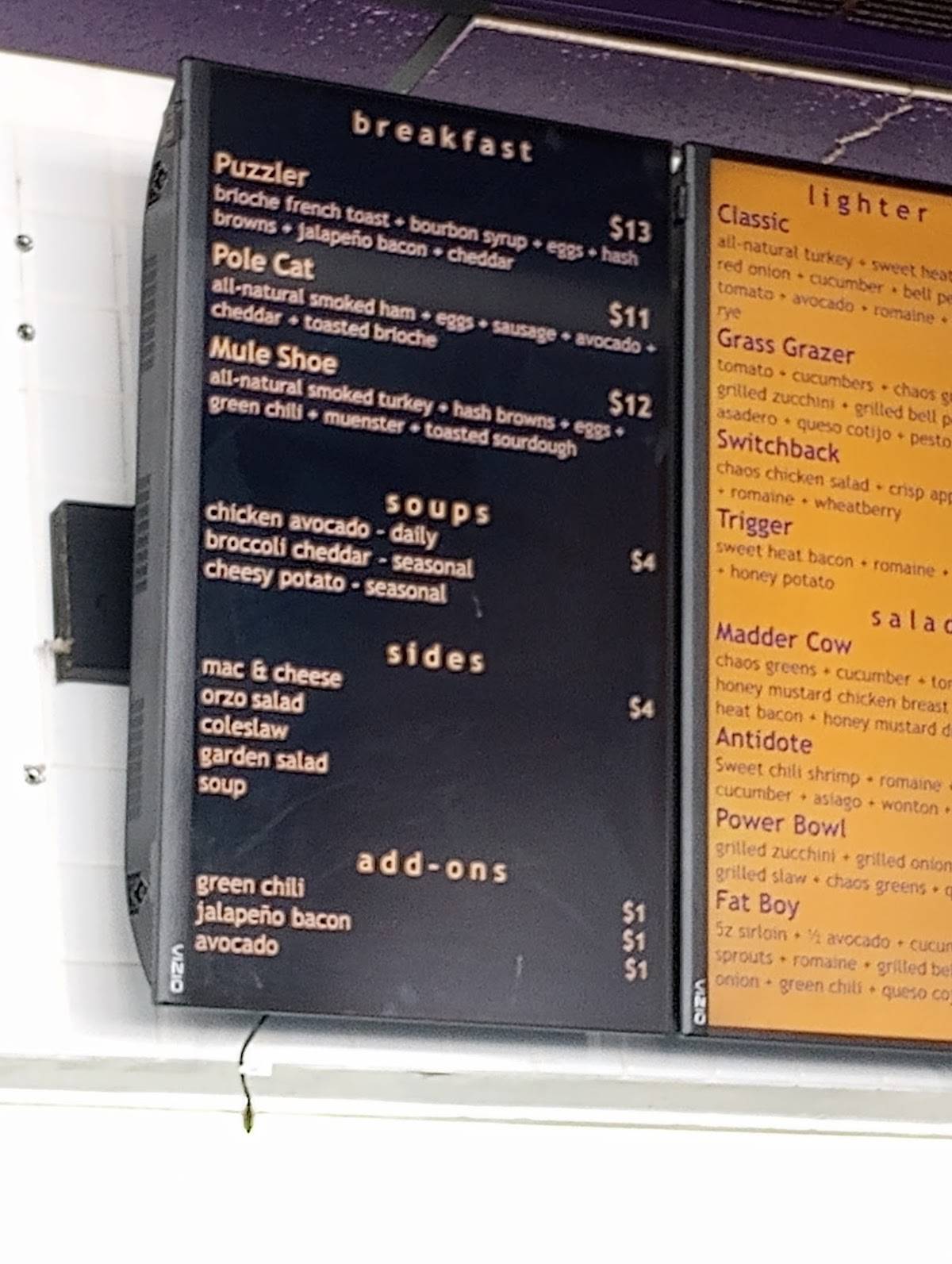 Menu at Chaos Sandwiches desserts, Silver City