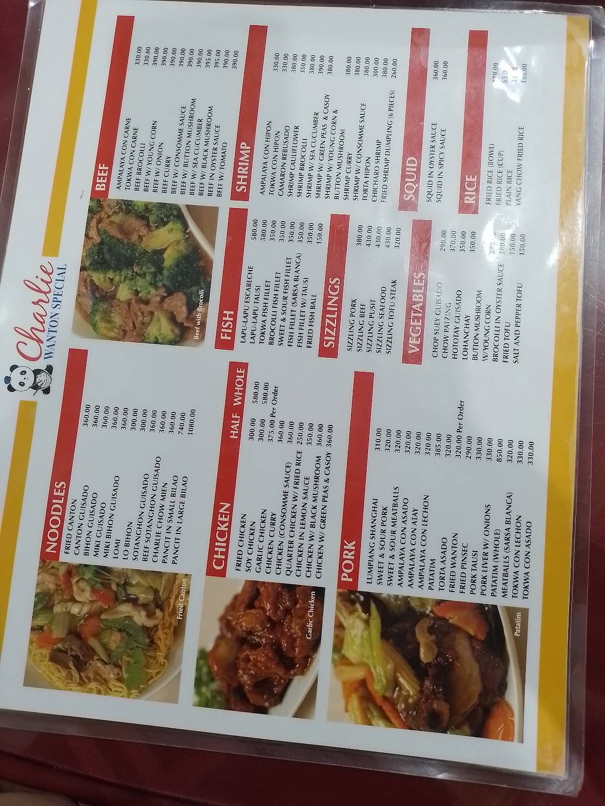 Menu at Charlie Wanton Special restaurant, Mandaluyong