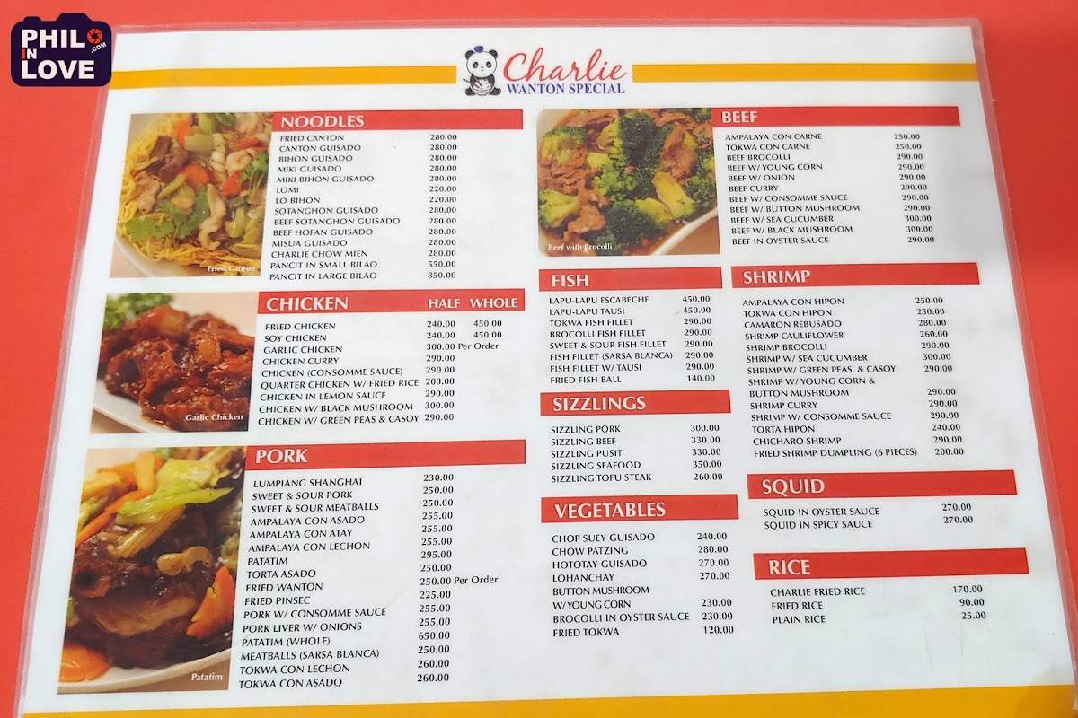Menu at Charlie Wanton Special restaurant, Mandaluyong