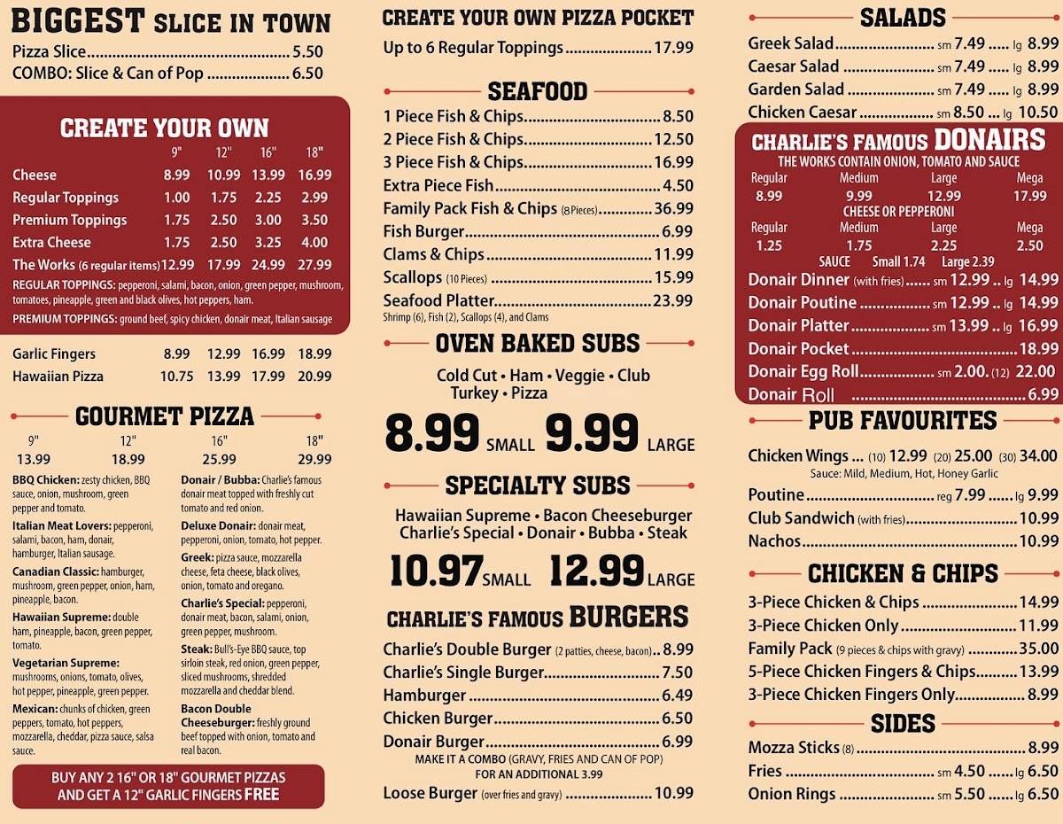 Menu at Charlie's Burger and Pizza restaurant, New Germany