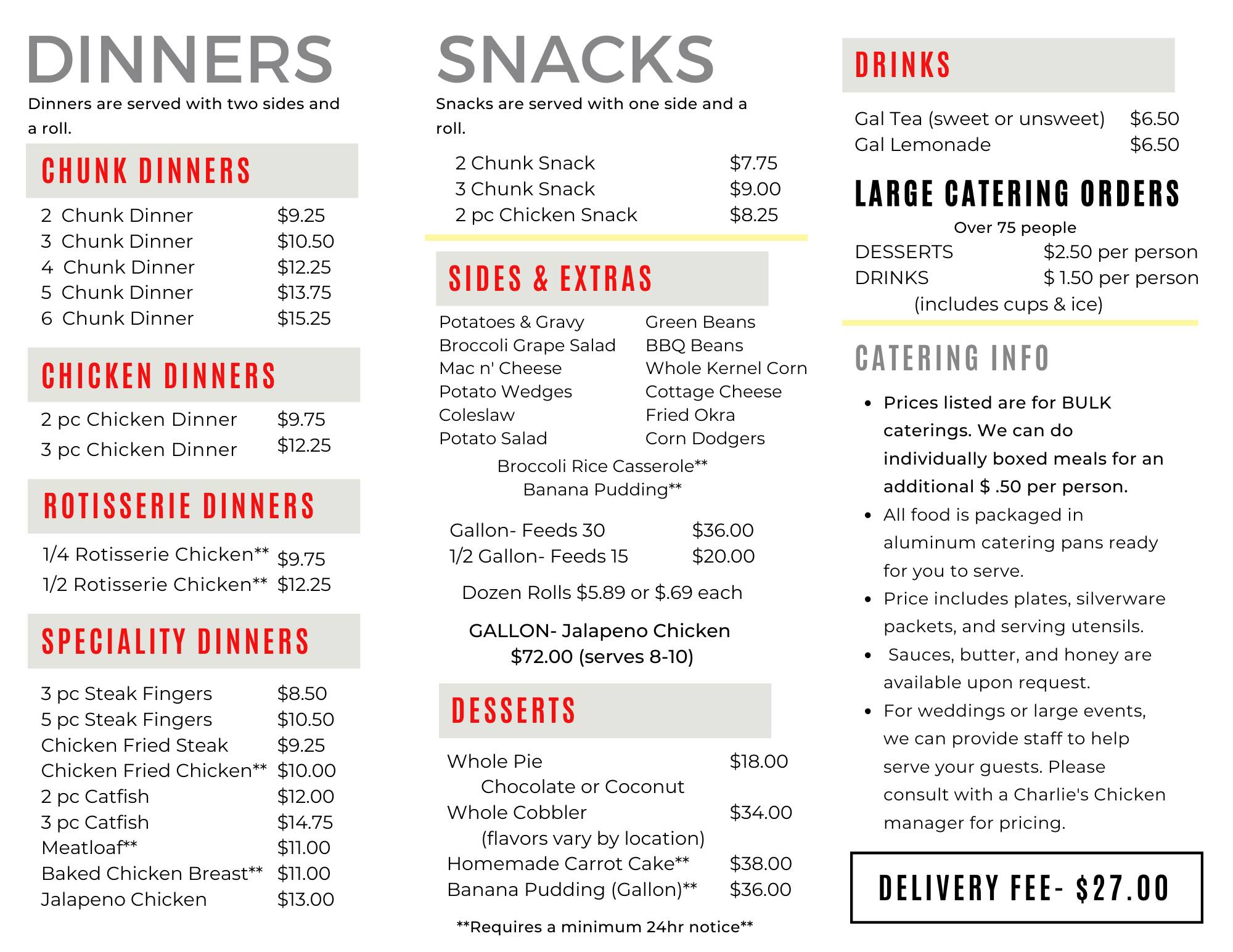 Menu at Charlie's Chicken Tahlequah fast food, Tahlequah