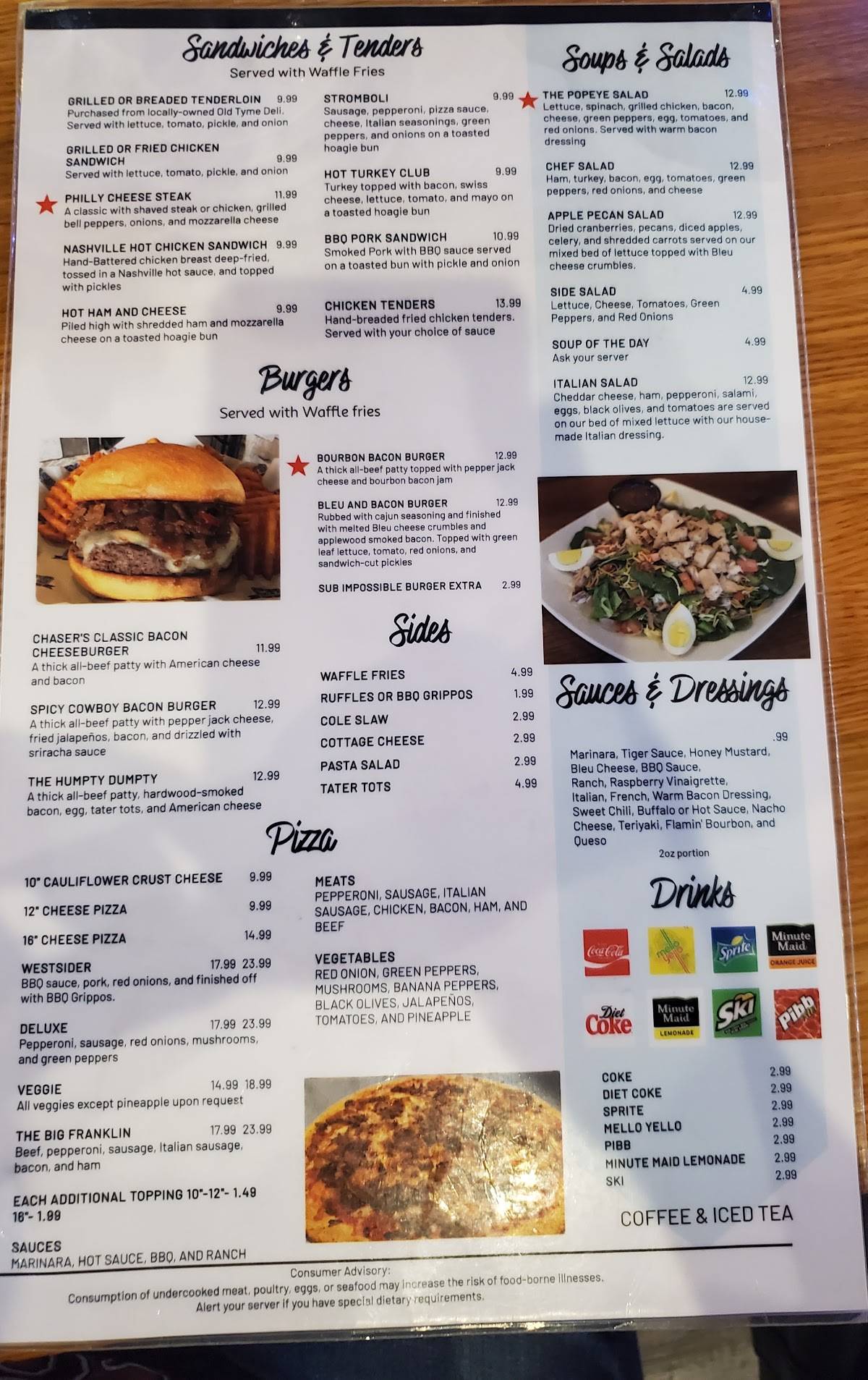 Menu at Chaser's Bar & Grill, Evansville