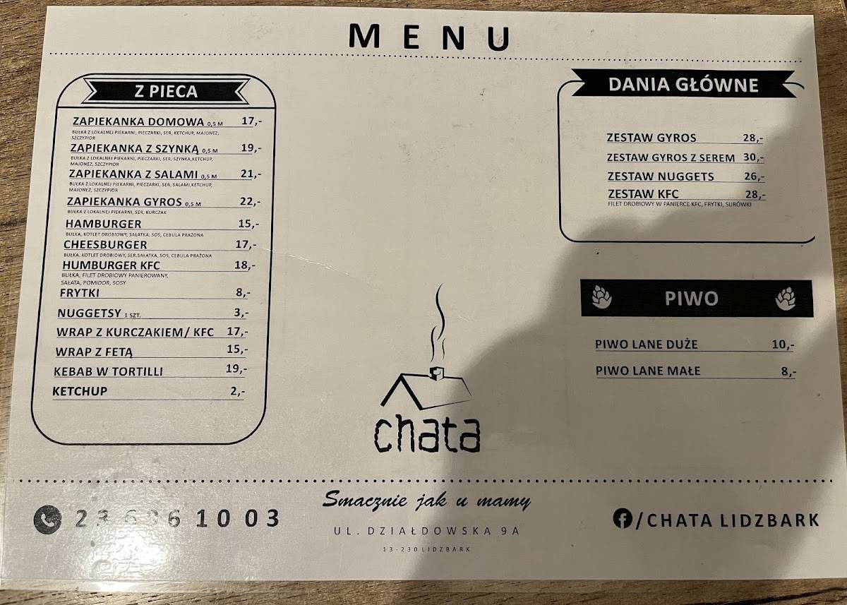 Menu at Chata restaurant, Lidzbark