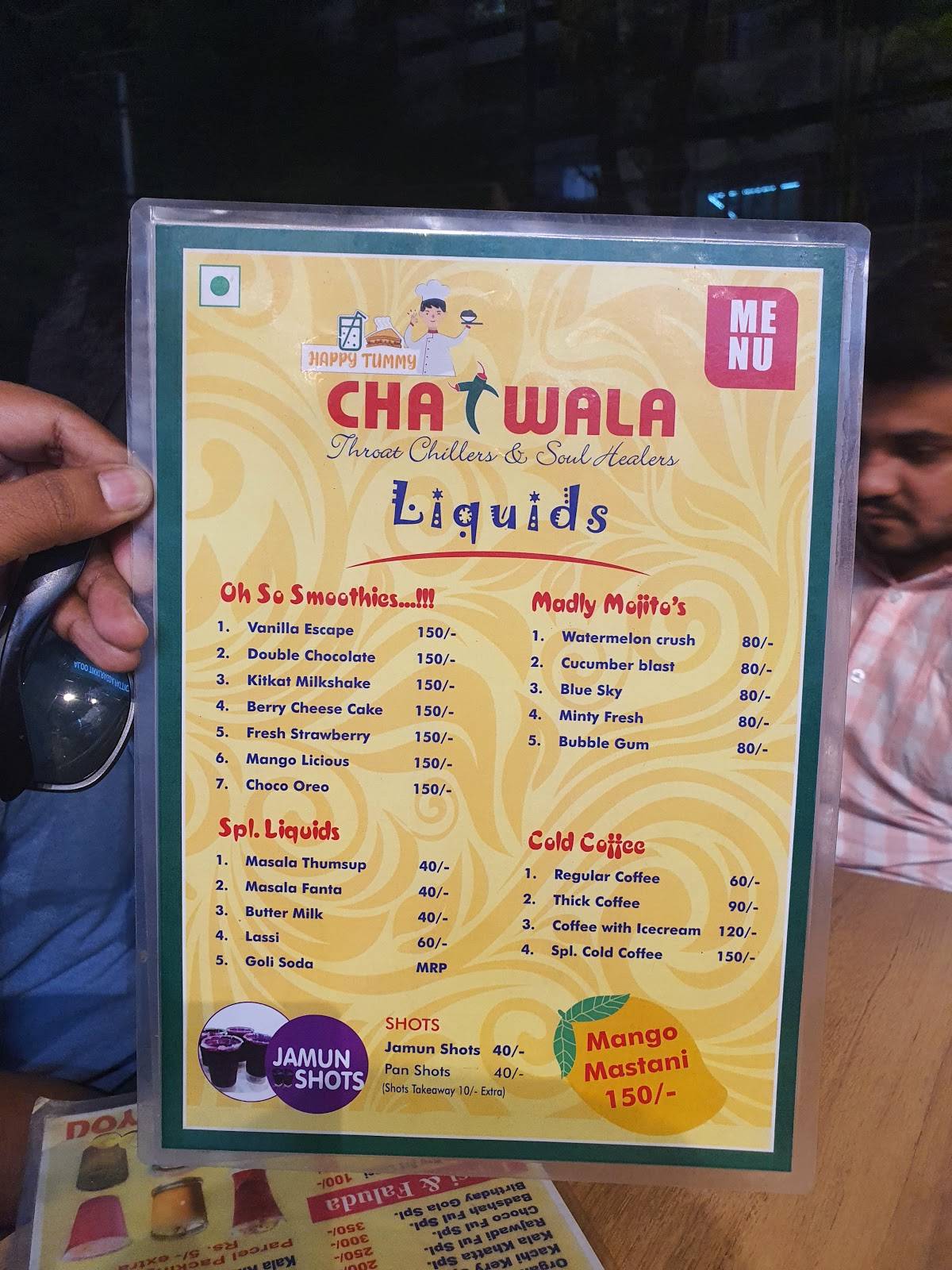 Menu at Chatwala, Hyderabad