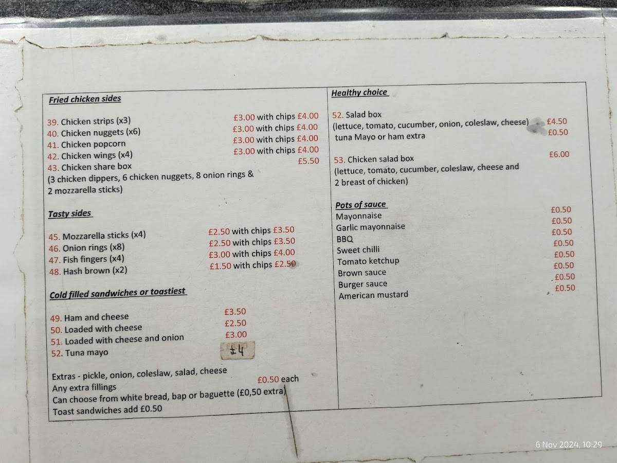 Menu at Checkers cafe, Sleaford