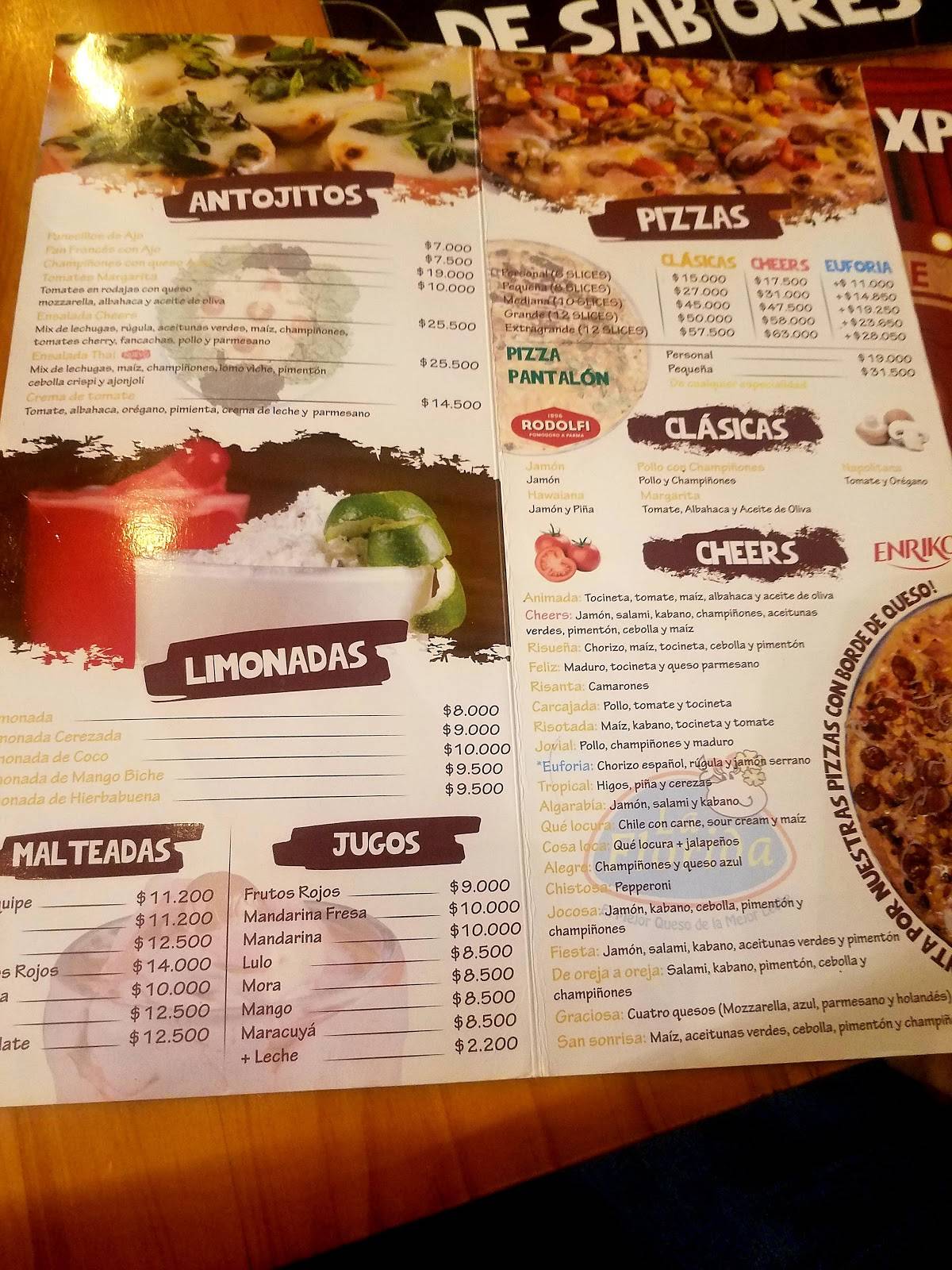 Carta del restaurante Cheers Parque del Perro, Cali