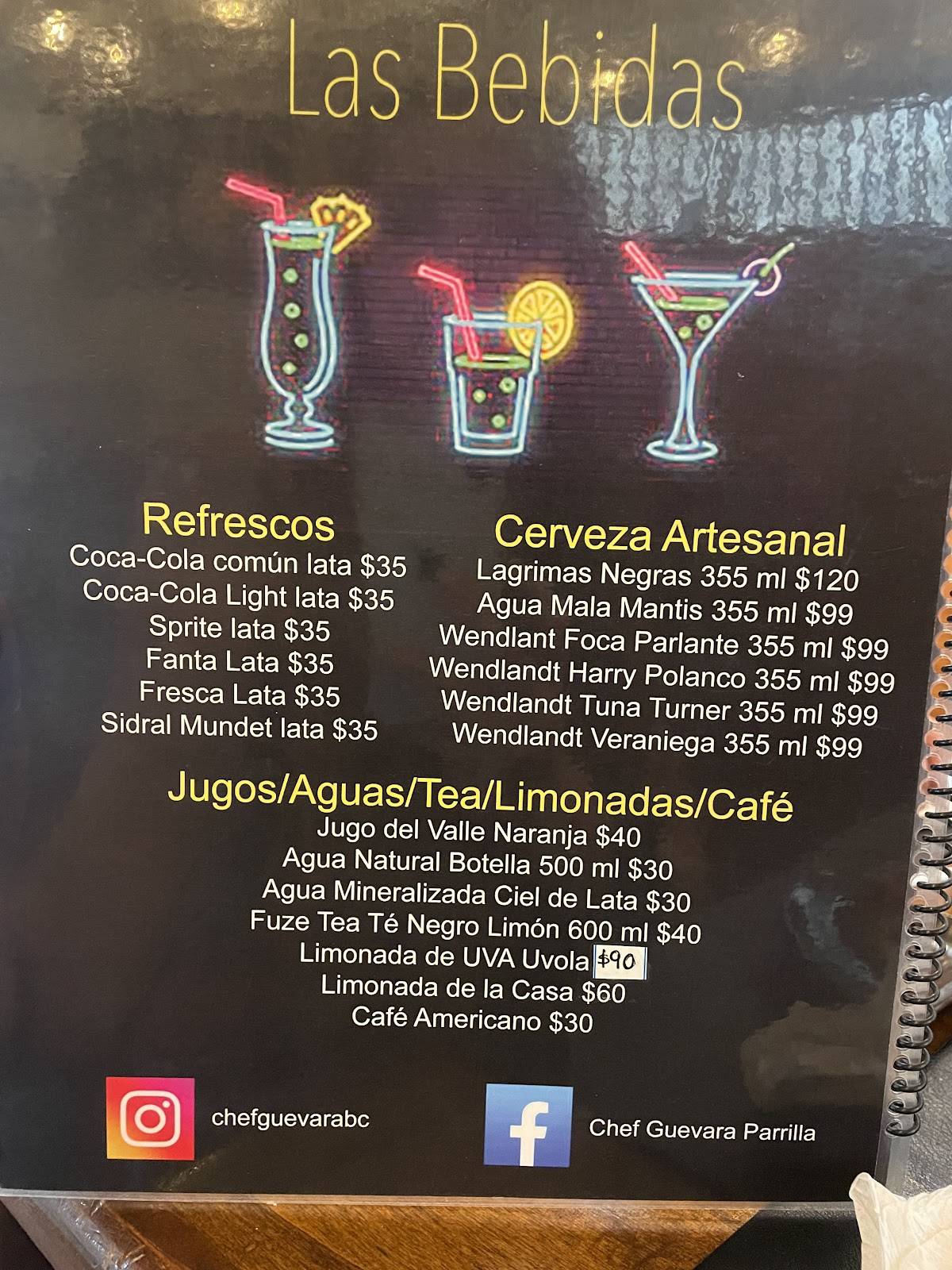 Carta de Chef Guevara Parrilla Argentina, Ensenada