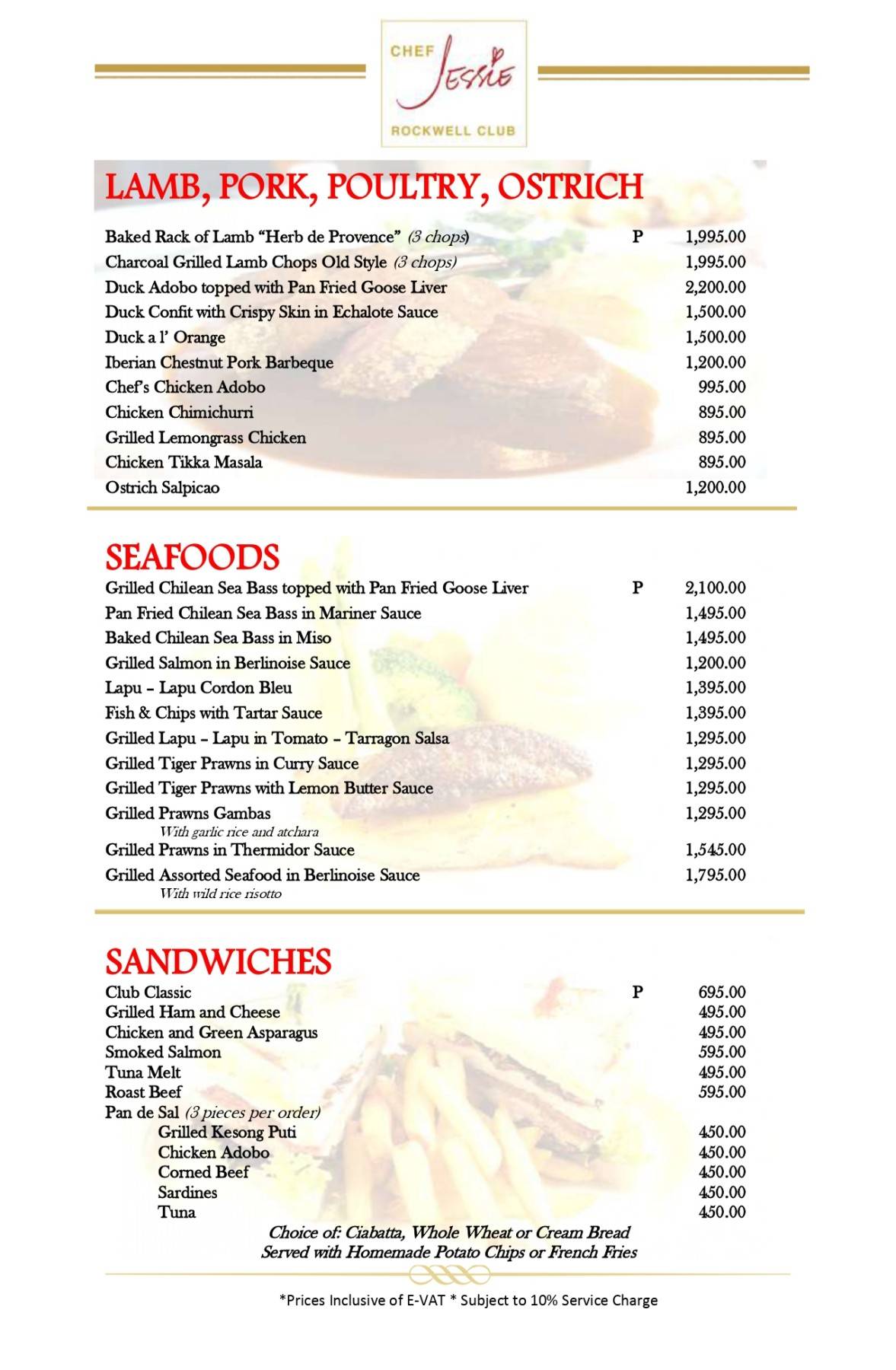 Menu at Chef Jessie Rockwell Club, Makati