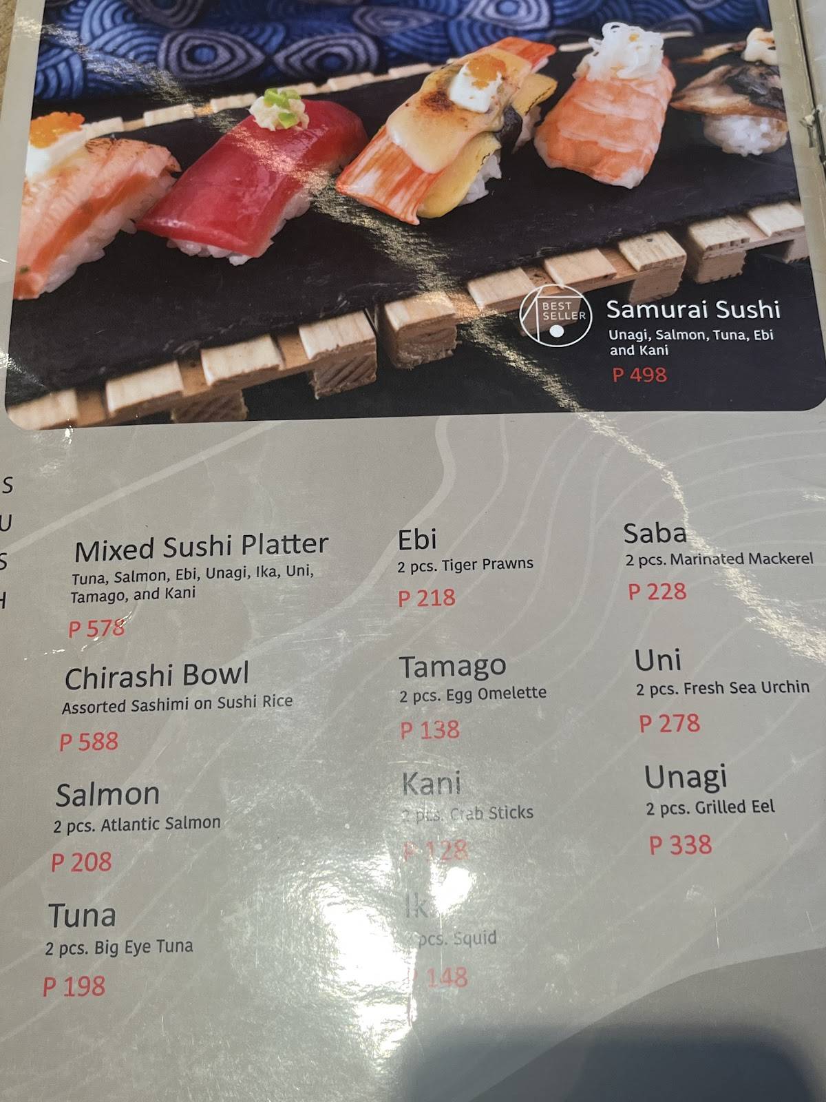 Menu at Chef Samurai Sushi Clark CDC restaurant, Mabalacat