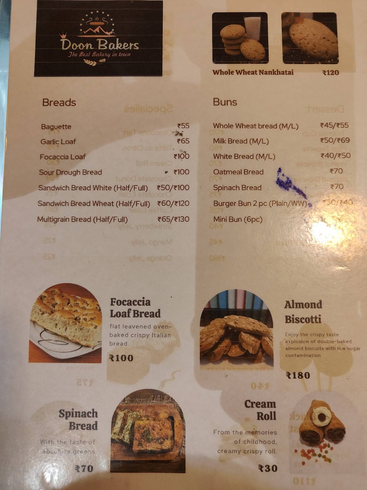 Menu at Doon Bakers, Chennai