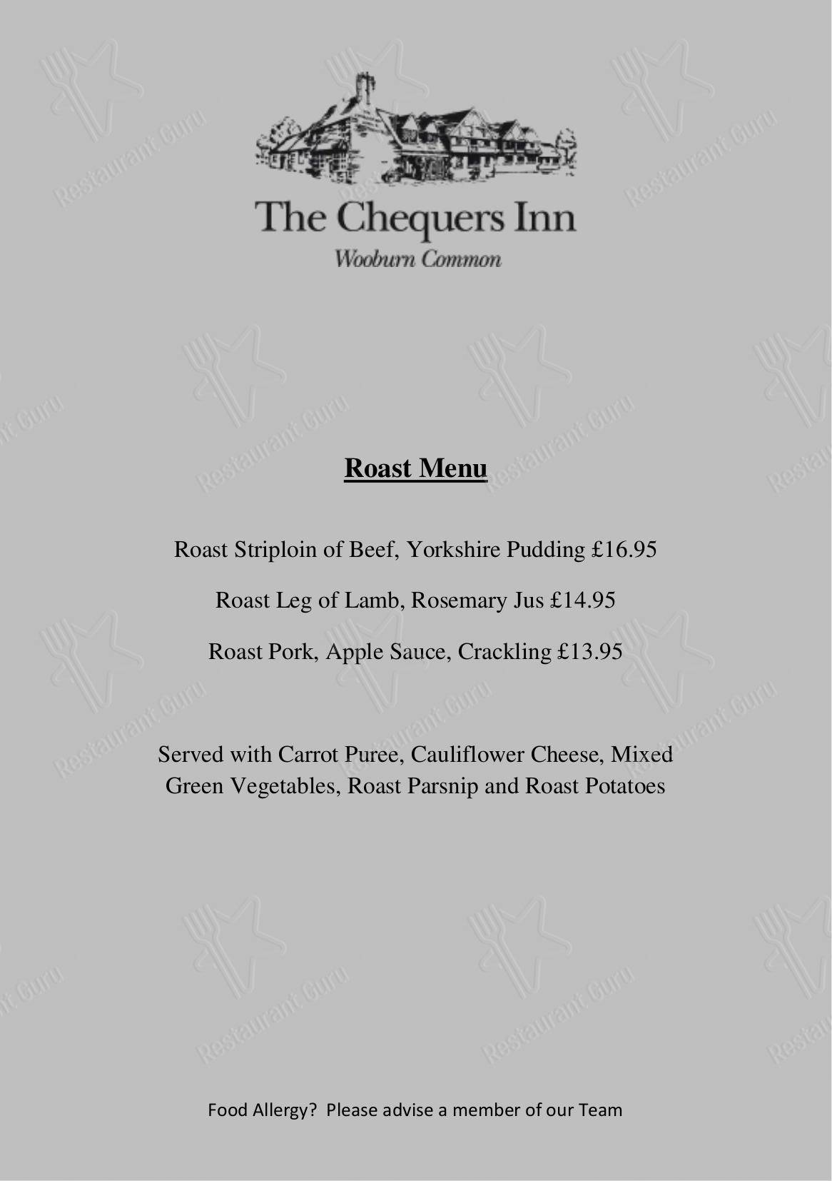 Menu at Chequers Inn pub & bar, High Wycombe