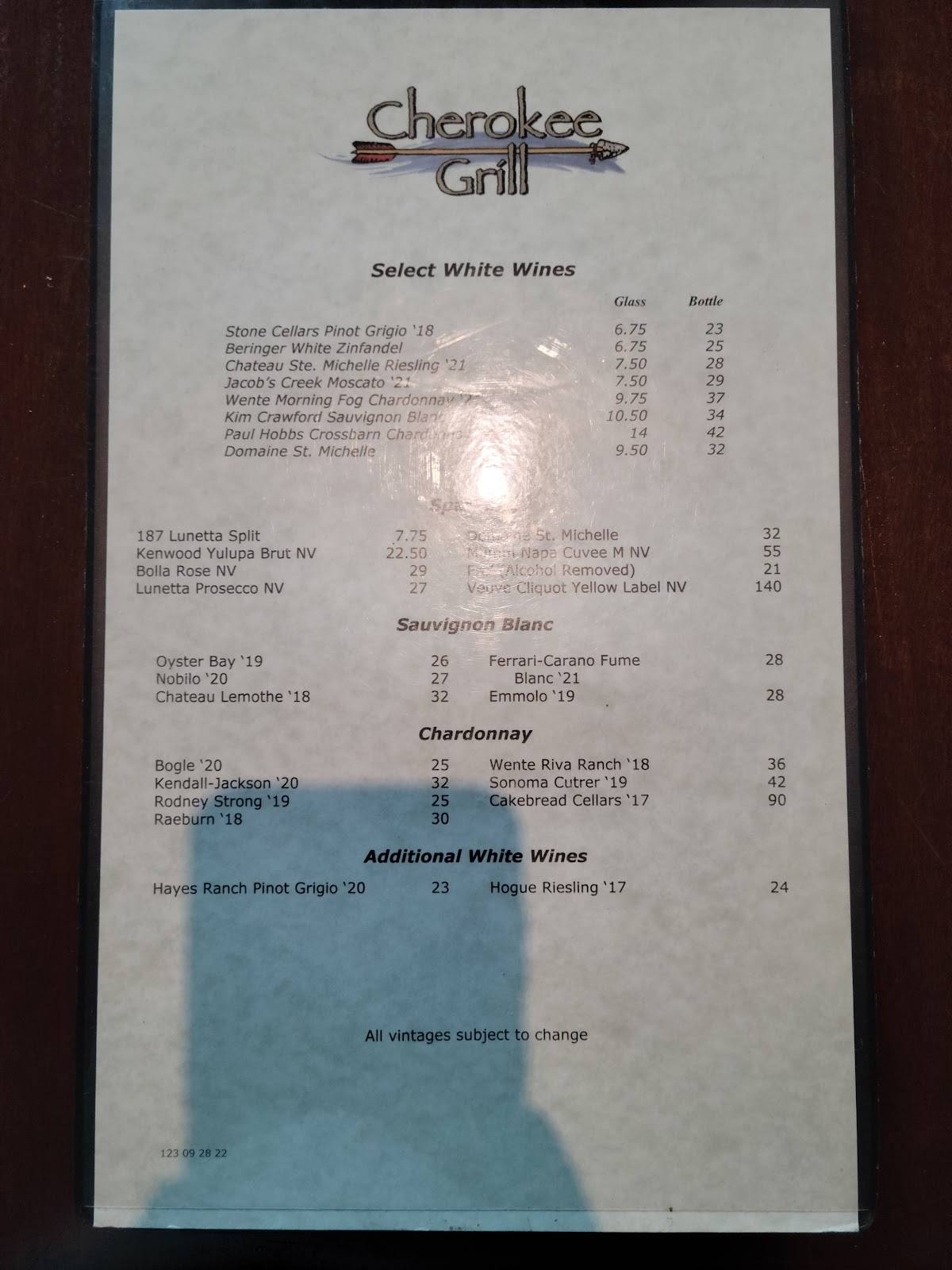 Menu at Cherokee Grill and Steakhouse, Gatlinburg