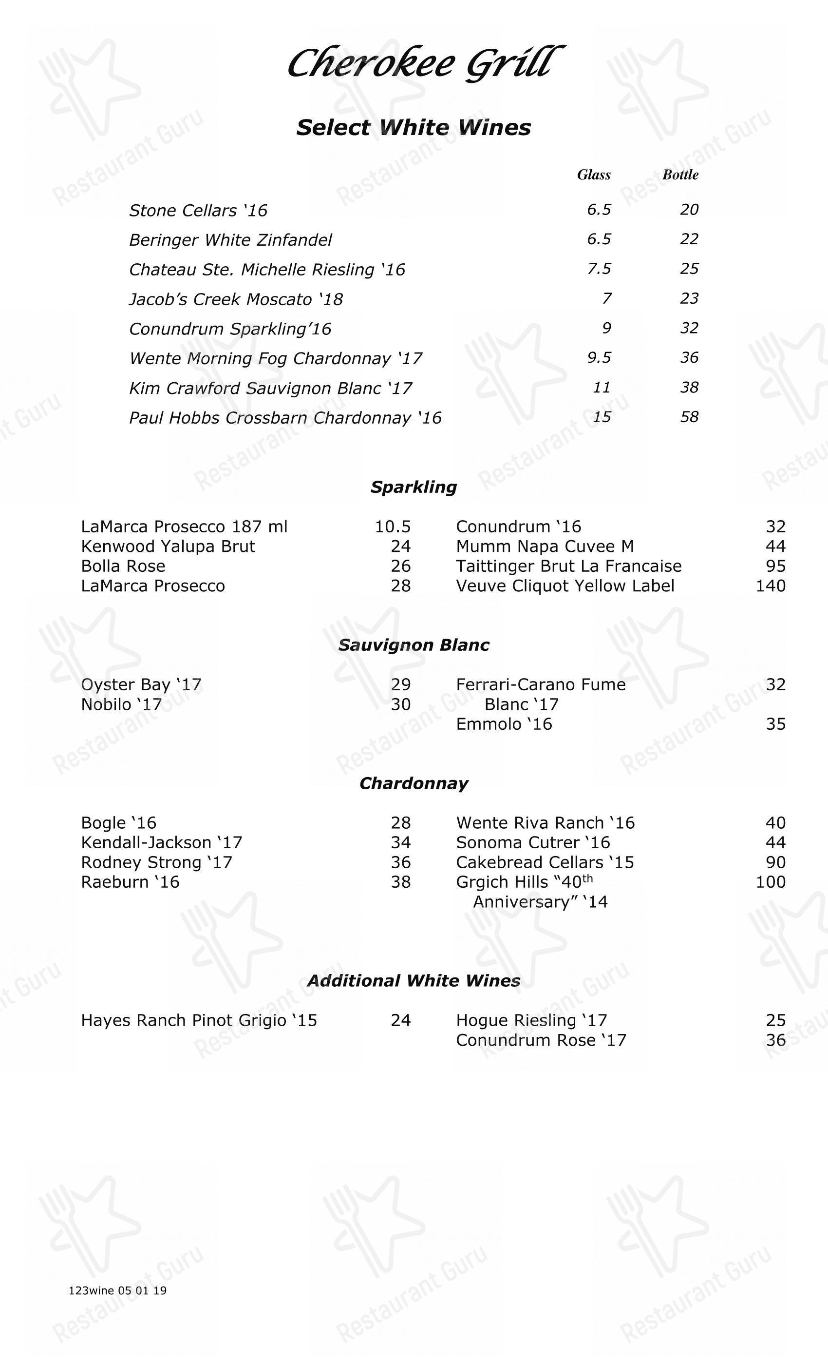 Menu at Cherokee Grill and Steakhouse, Gatlinburg