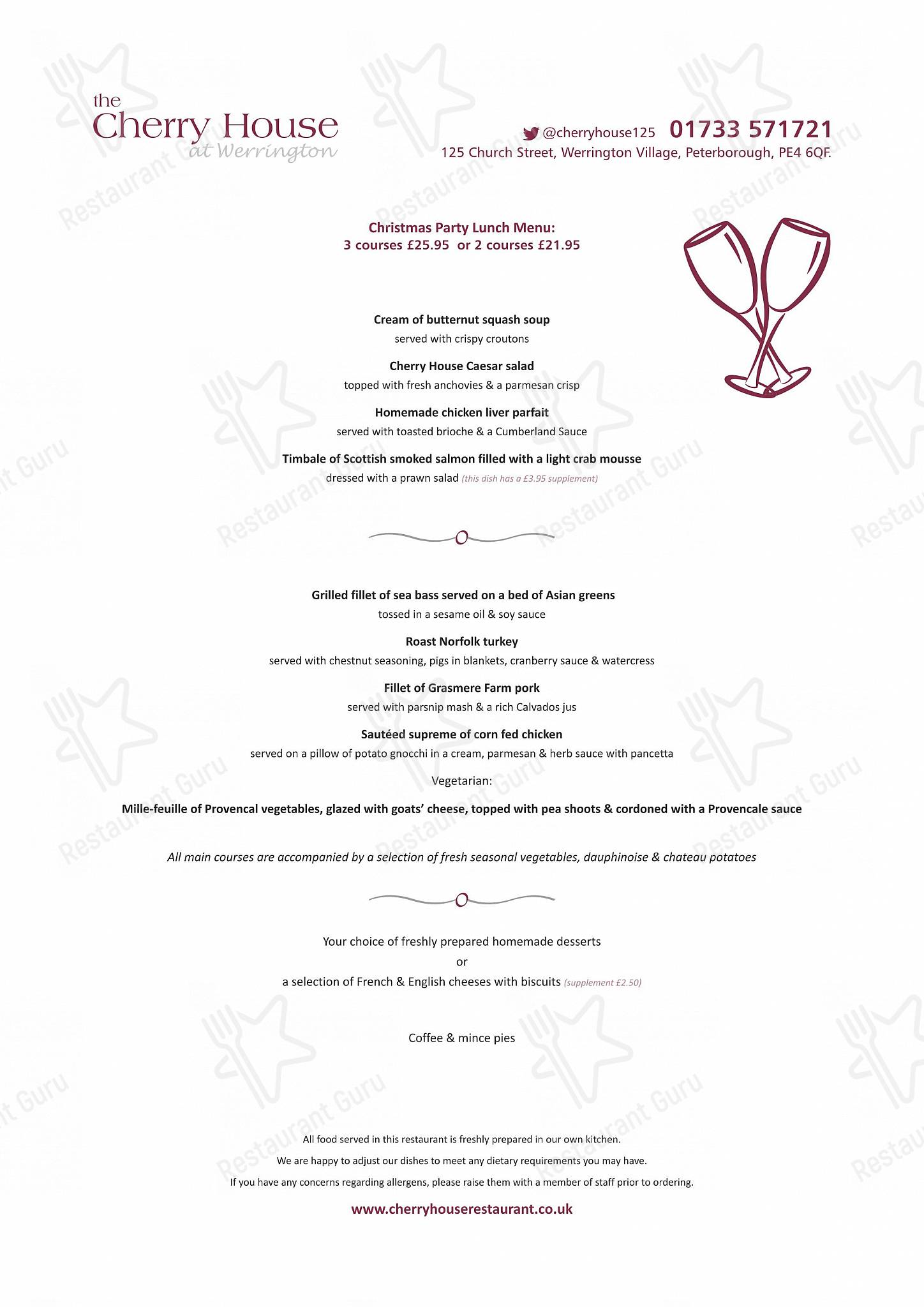 Menu at The Cherry House At Werrington restaurant, Peterborough