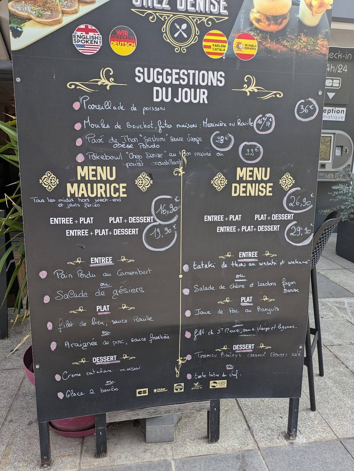 Menu au Chez Denise restaurant, Argelès-sur-Mer, 4 Allée Des Palmiers