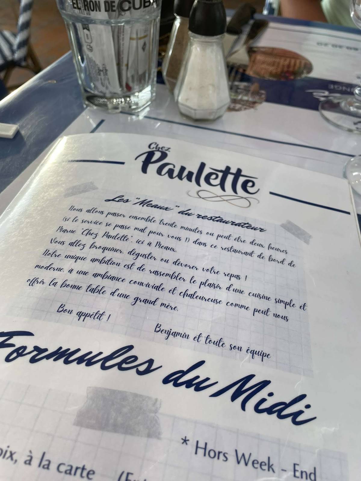 Menu au Chez Paulette restaurant, Meaux