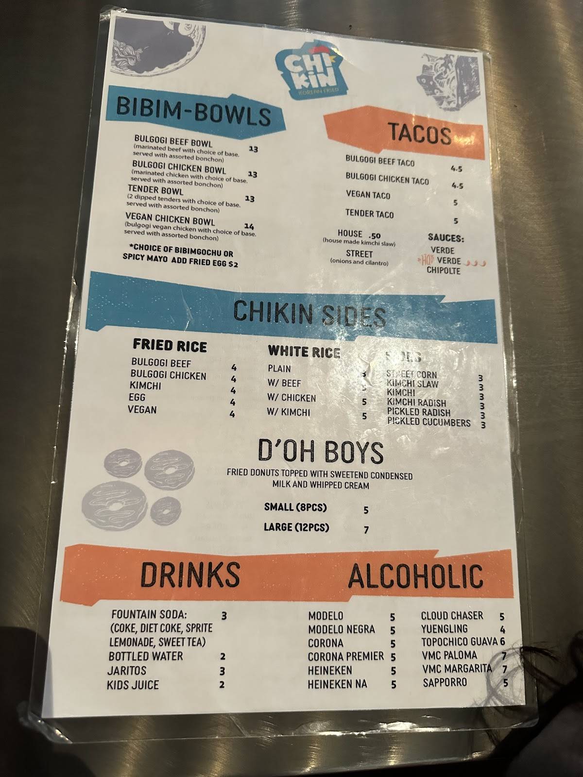 Carta del restaurante Chi-Kin, Orlando