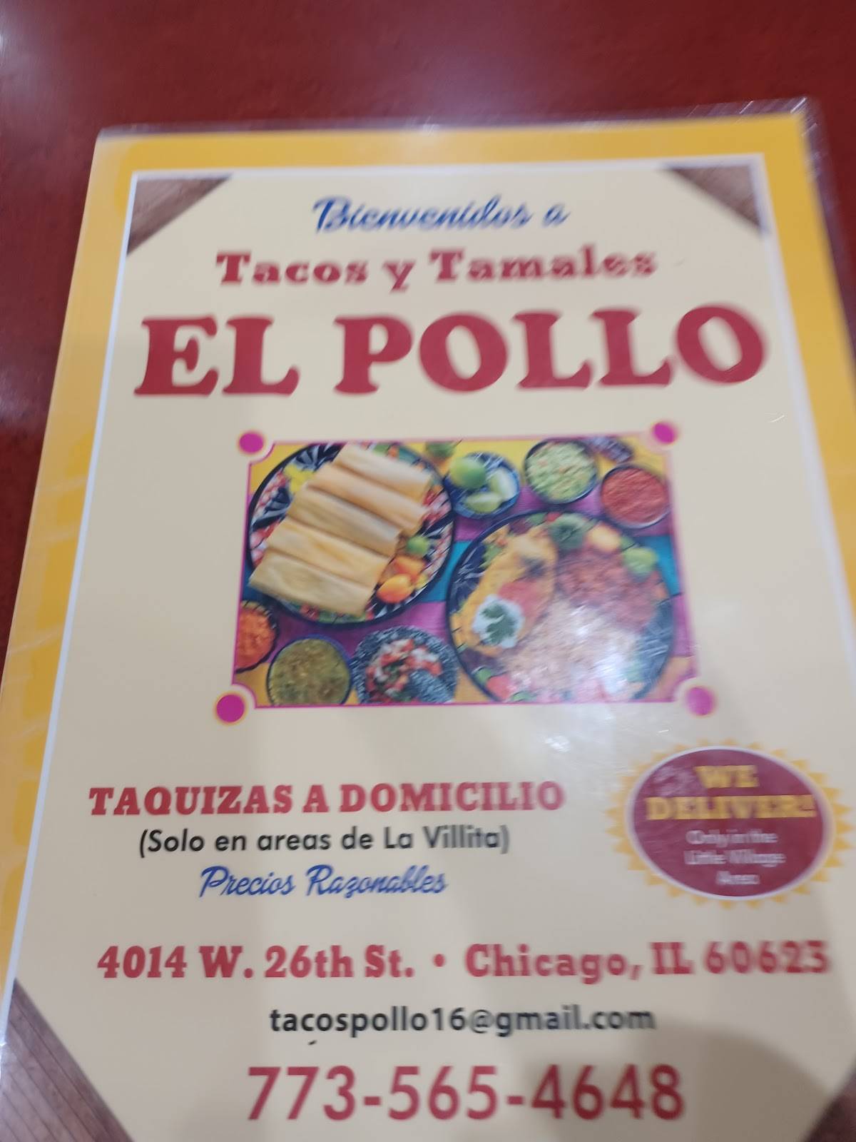 Menu at El Pollo Real restaurant, Chicago, S Pulaski Rd