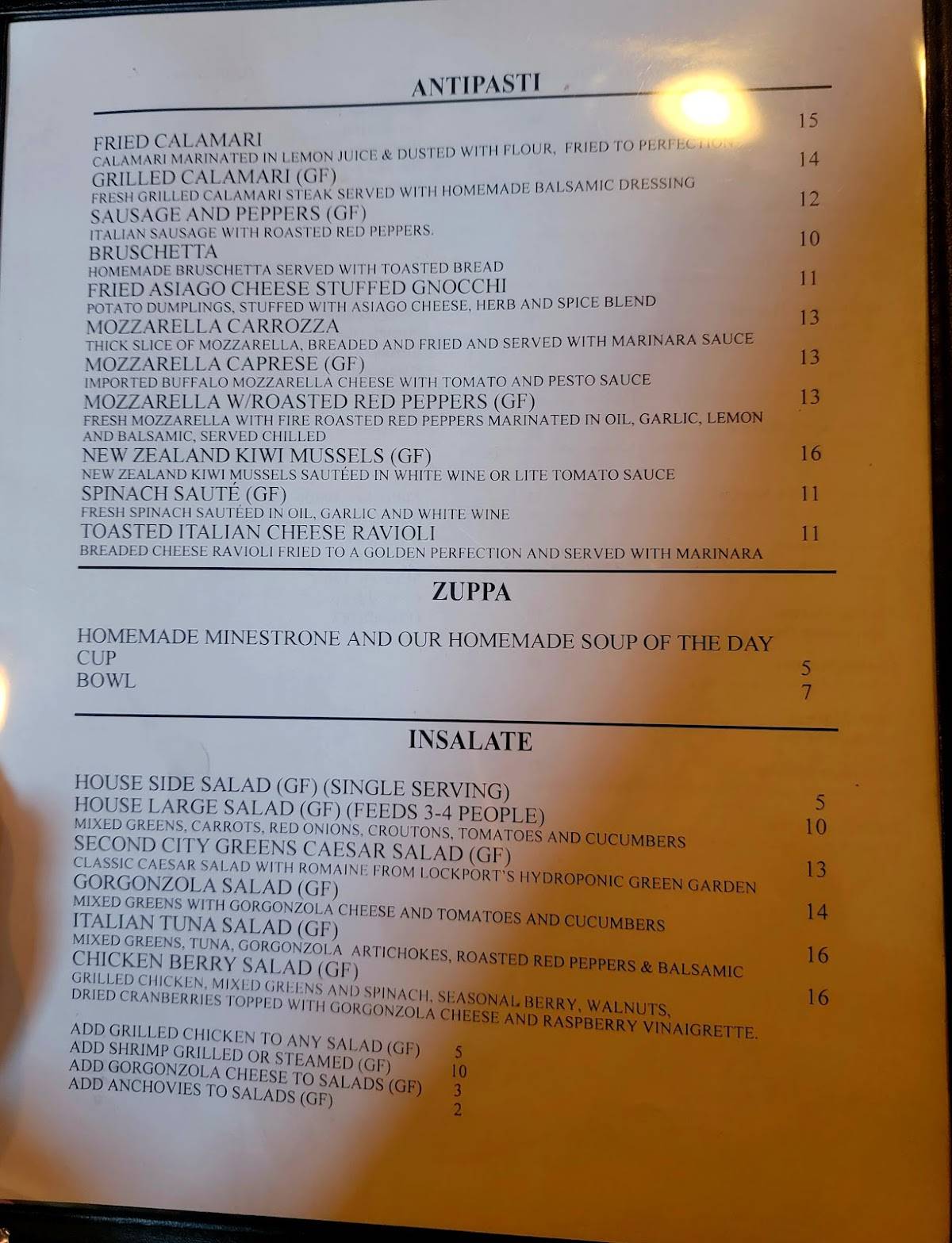 Menu at Mamma Onesta's Italian Restaurant, Lockport