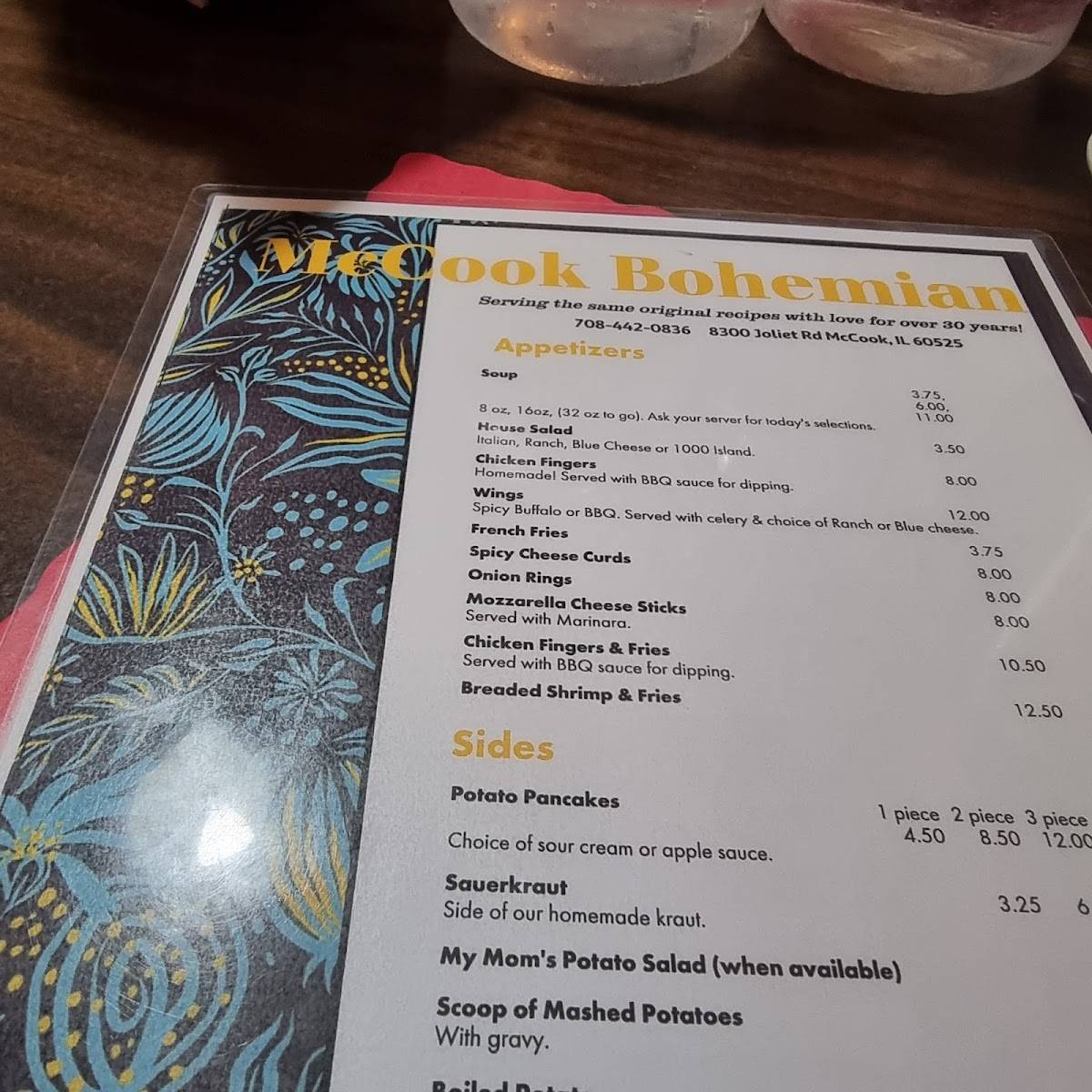 Menu at McCook Bohemian Restaurant & Lounge, McCook