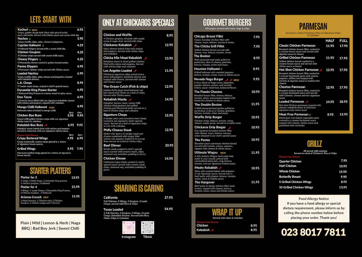 Menu at Chickaros Southampton restaurant, Southampton