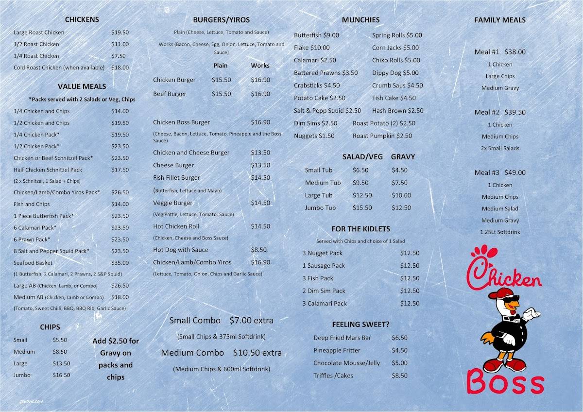 Menu at Chicken Boss restaurant, Mount Gambier